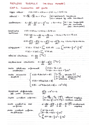 Formulario completo di fisica 1 - Formulario di Fisica Generale I Cinematica r a: dt v d2 r ...