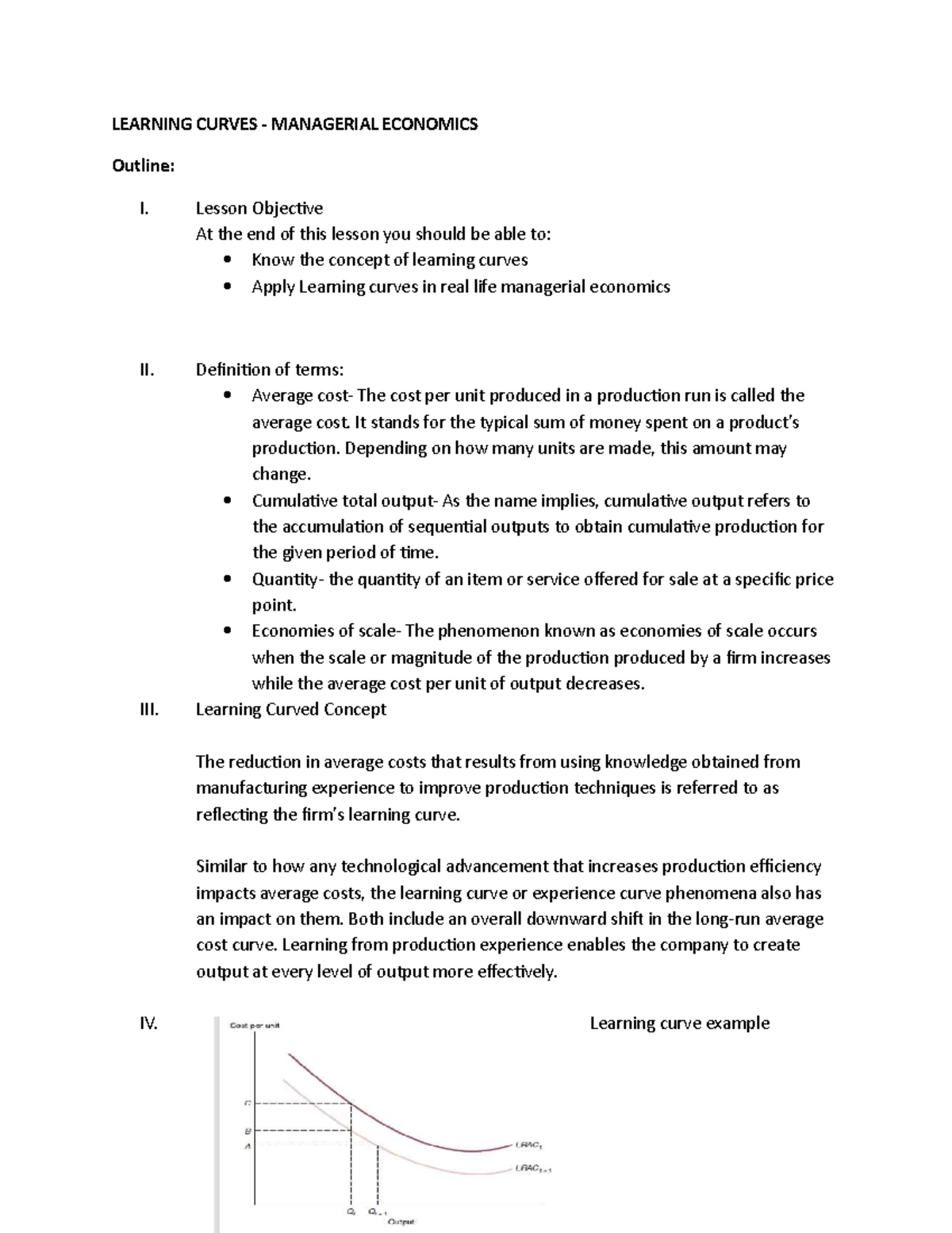 Learning- Curves - LEARNING CURVES - MANAGERIAL ECONOMICS Outline: I ...