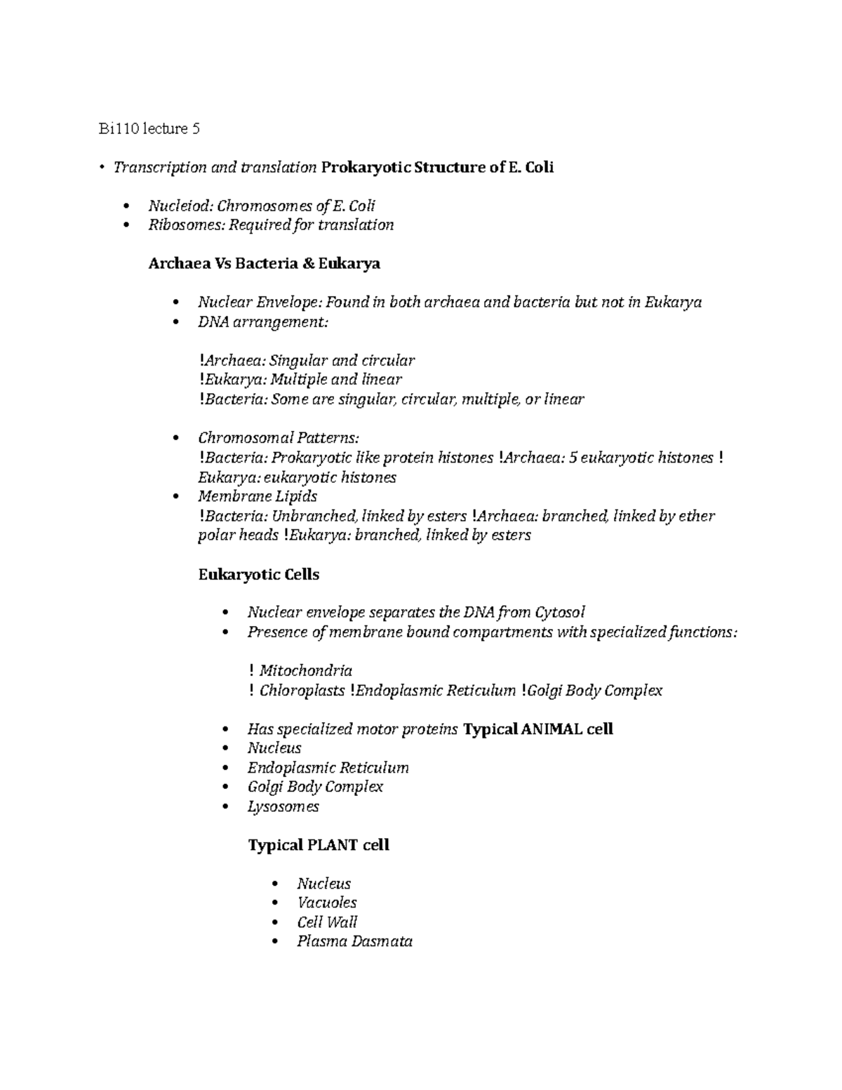 Bi110 lecture 5 - business notes - Bi110 lecture 5 Transcription and ...