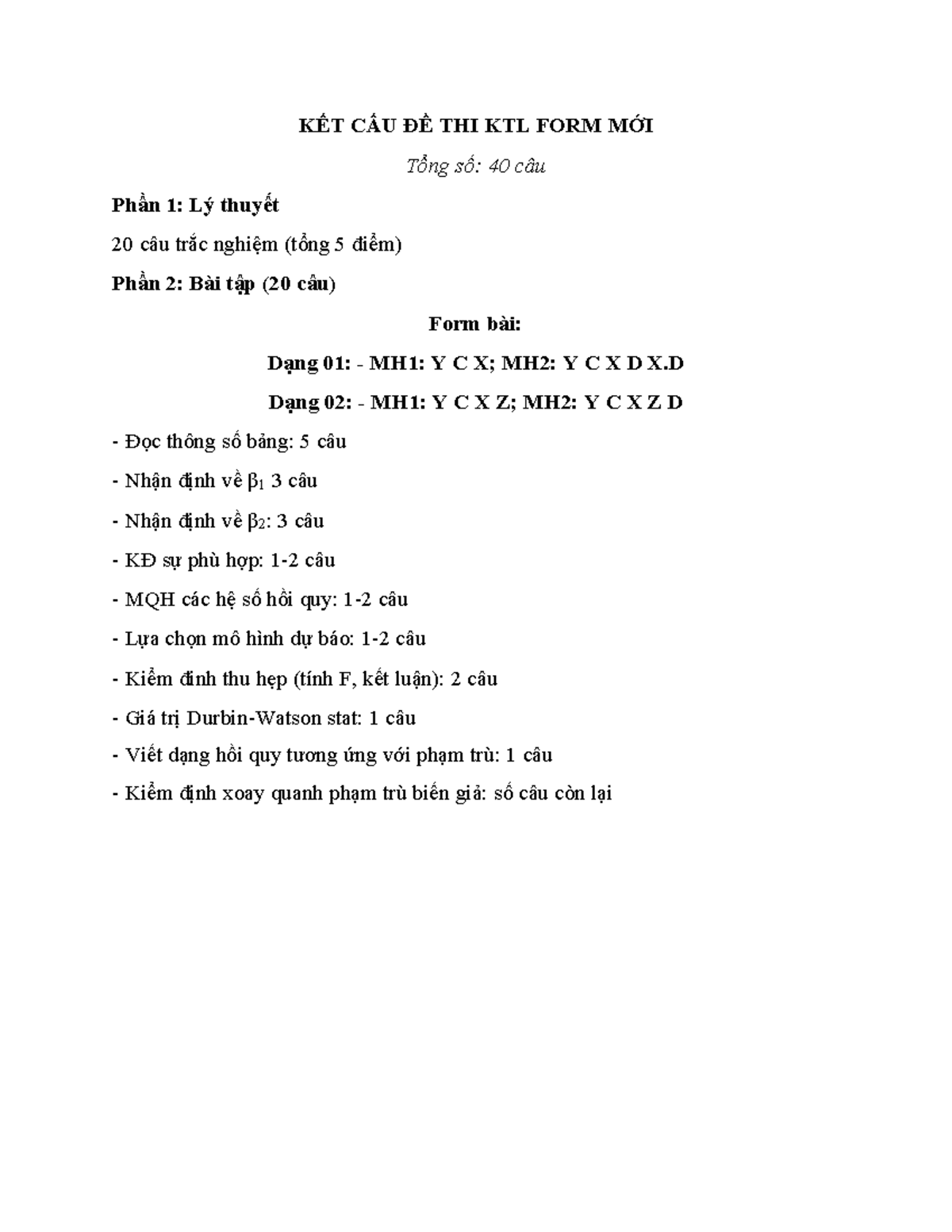 KẾT CẤU ĐỀ THI KTL - đawdwdadwd - KẾT CẤU ĐỀ THI KTL FORM MỚI Tổng số: 40 câu Phần 1: Lý thuyết ...