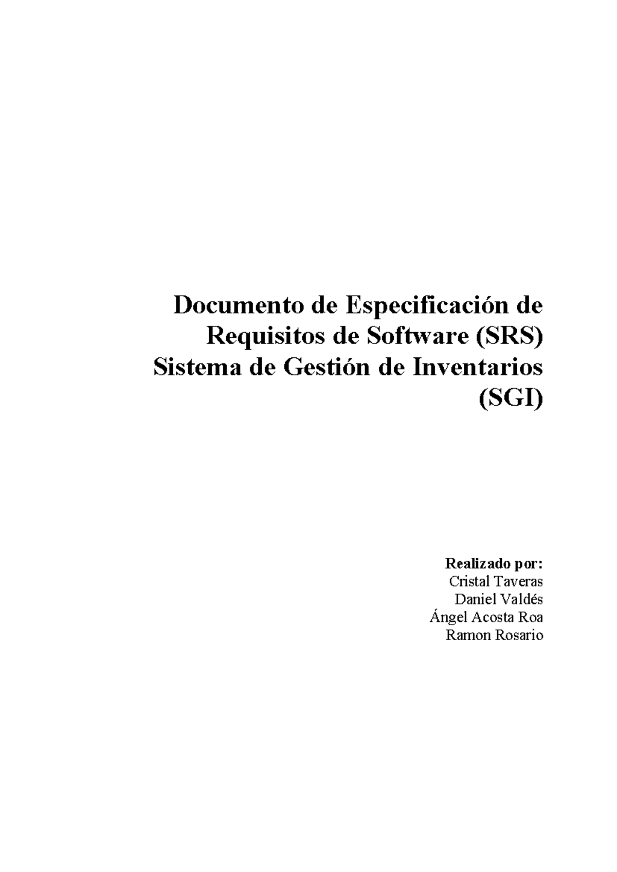 Documento SRS - Sistema de Gestión de Inventarios (SGI) - Documento de Especificación de ...