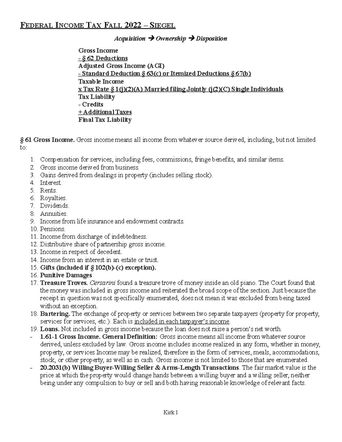 Federal Income Tax Outline-Siegel Fall 2022 - FEDERAL INCOME TAX FALL ...