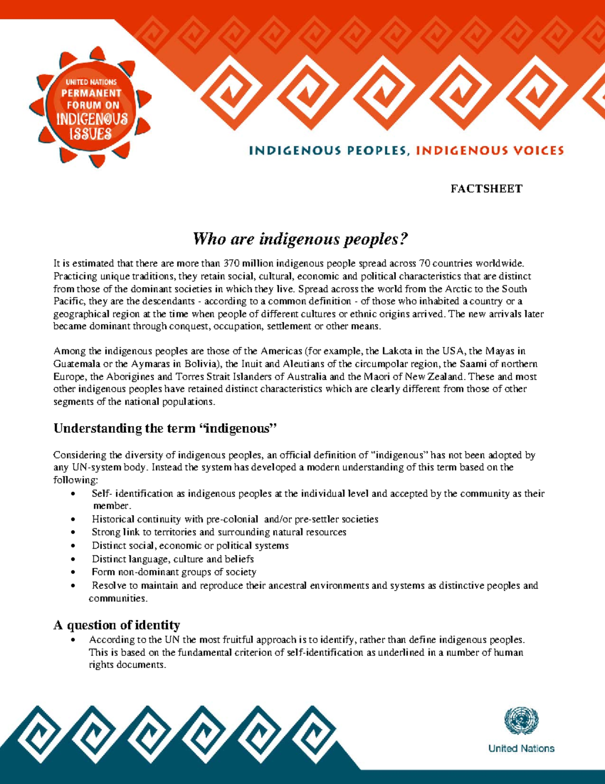 UN Indigenous peoples fact sheet - FACTSHEET Who are indigenous peoples ...