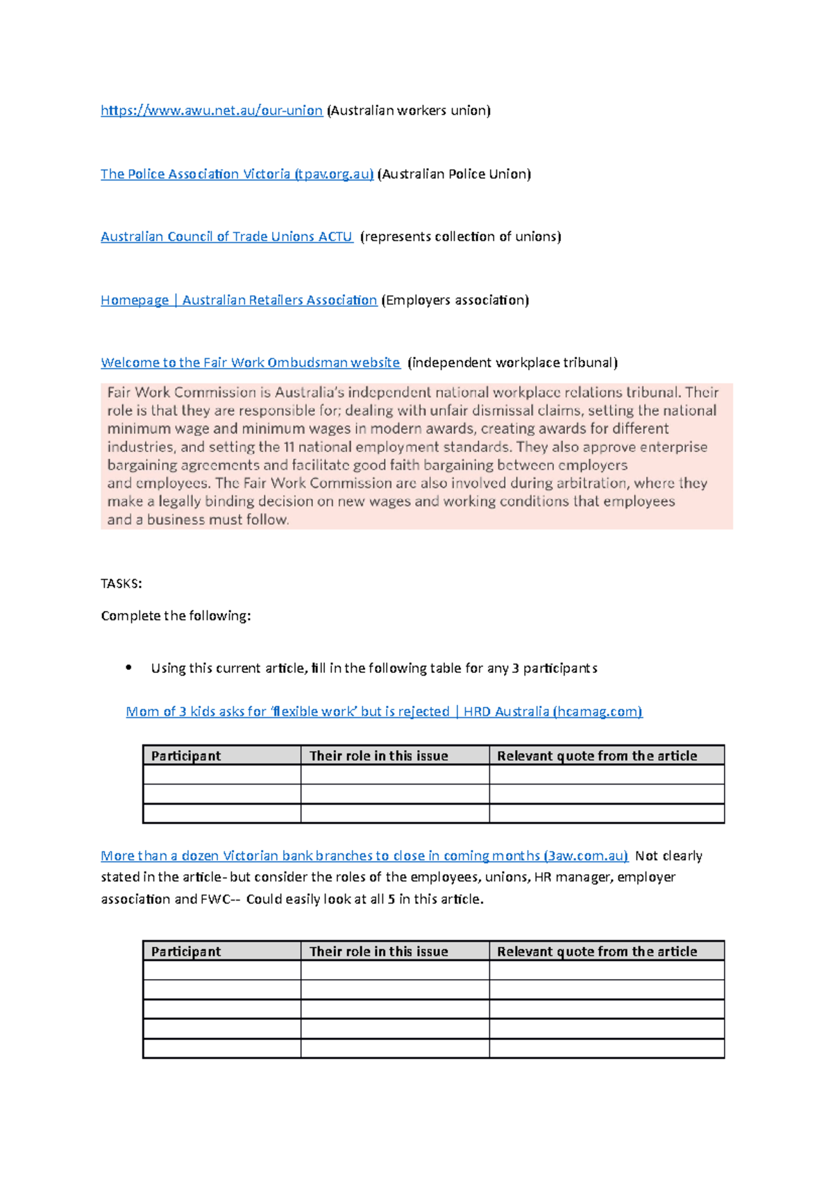 Participants weblinks - awu.net/our-union (Australian workers union ...