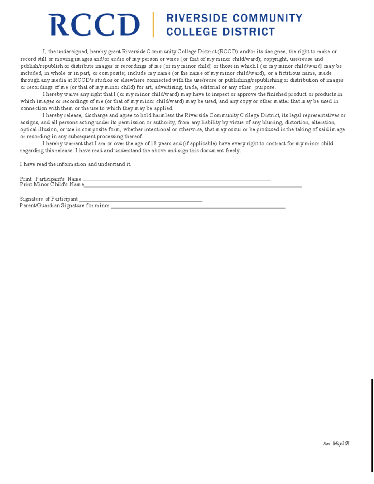 RCCD Photo-Video Release Form - I, the undersigned, hereby grant ...