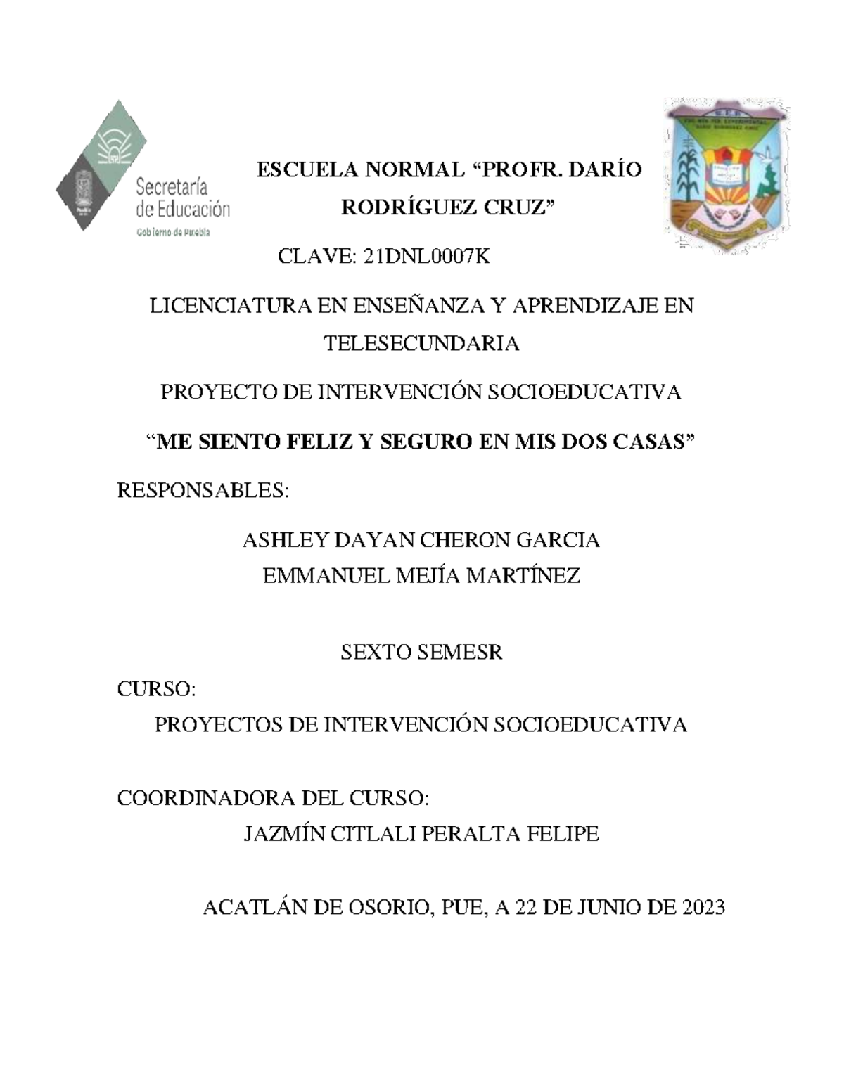 Proyecto Socioeducativo Final - ESCUELA NORMAL “PROFR. DARÍO RODRÍGUEZ ...