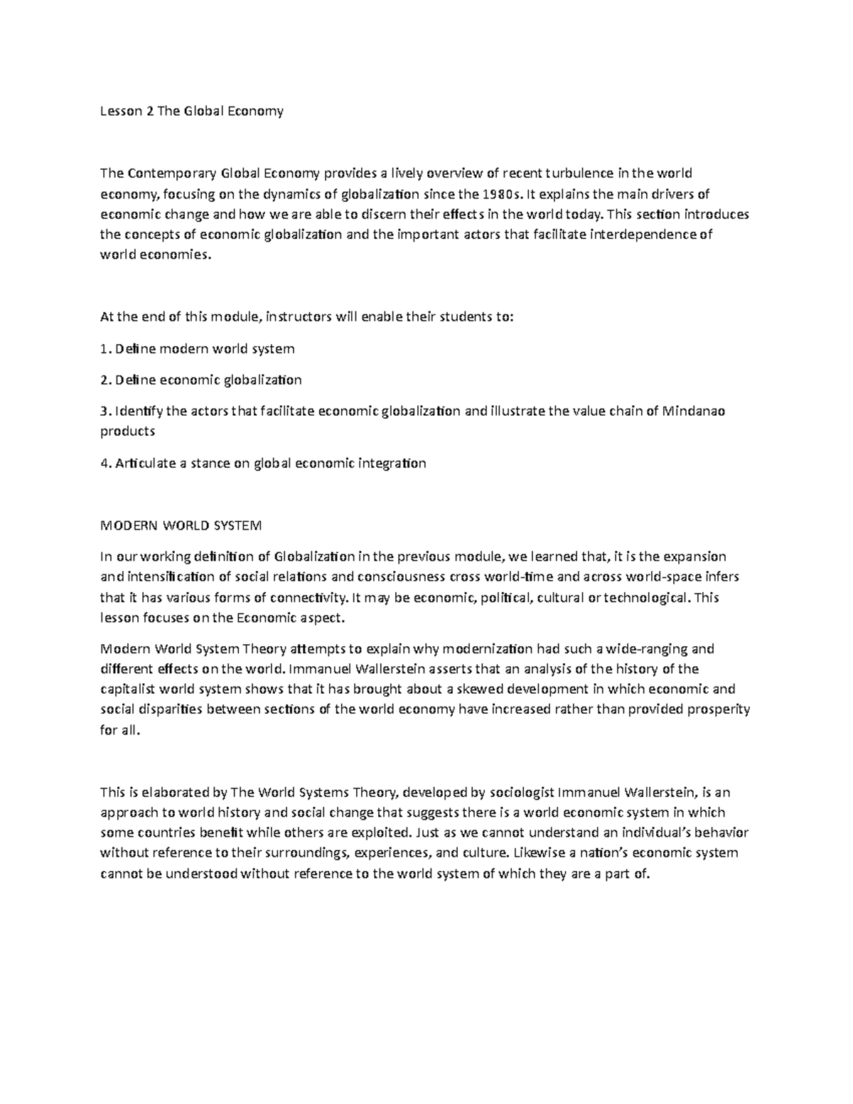 Notes on the Global Economy - Lesson 2 The Global Economy The ...