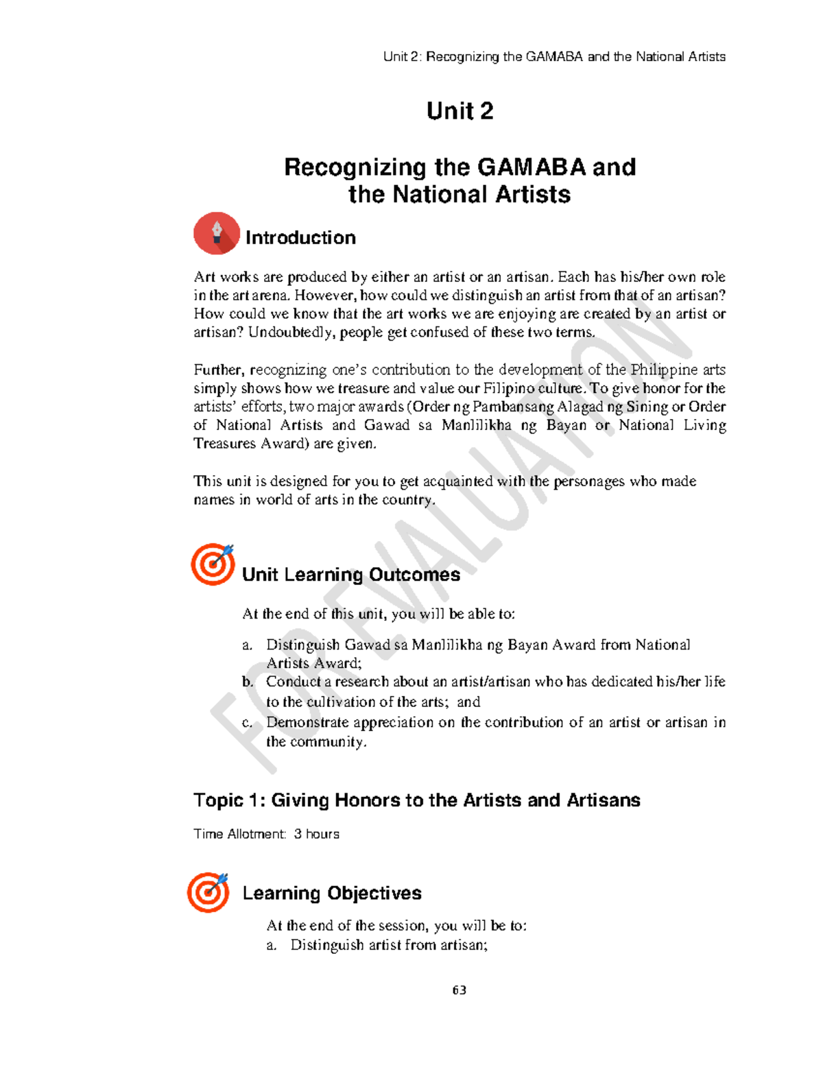 4. Unit 2 - Unit 2 Recognizing the GAMABA and the National Artists ...