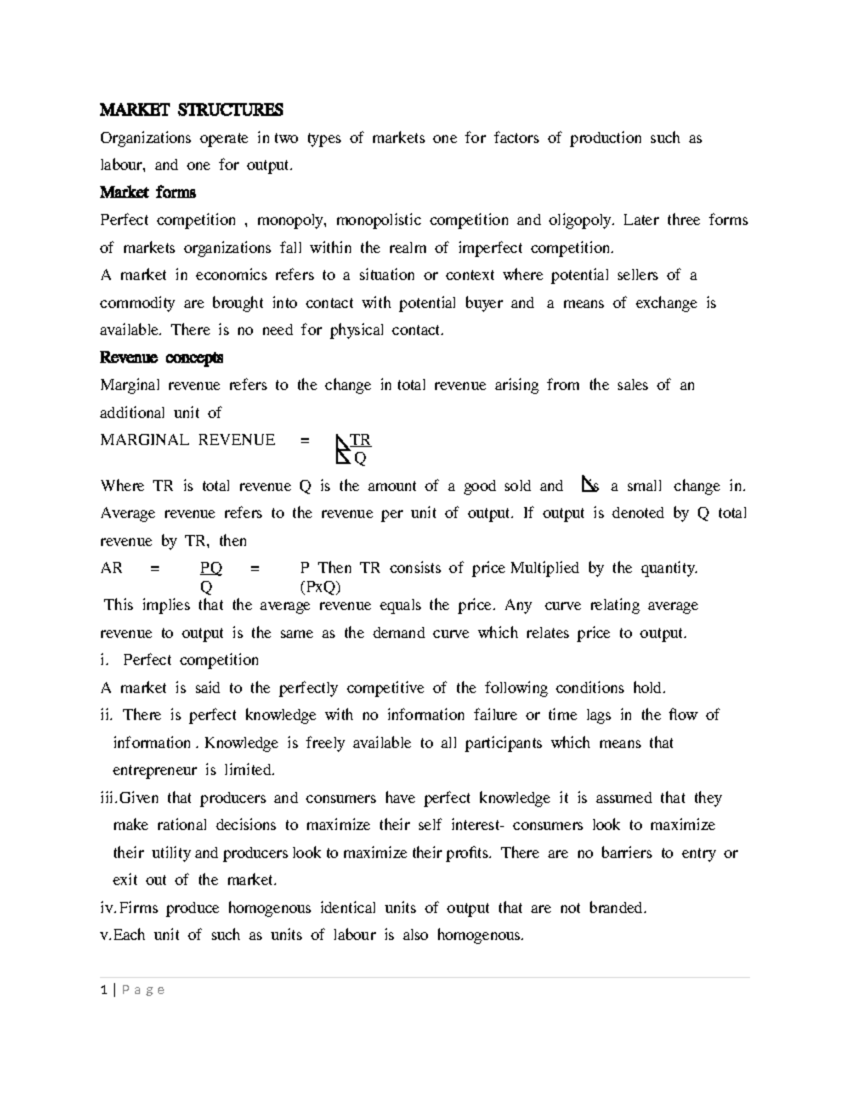 Market Structures - MARKET STRUCTURES Organizations operate in two ...