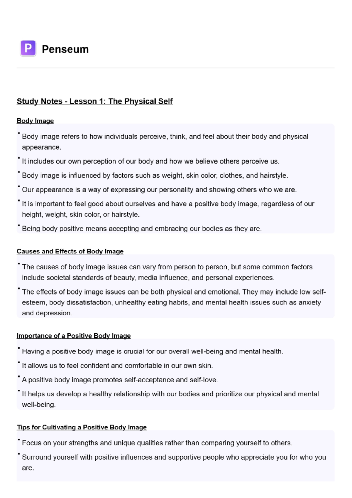 Understanding Body Image & Beauty Perception - P Penseum Study Notes ...