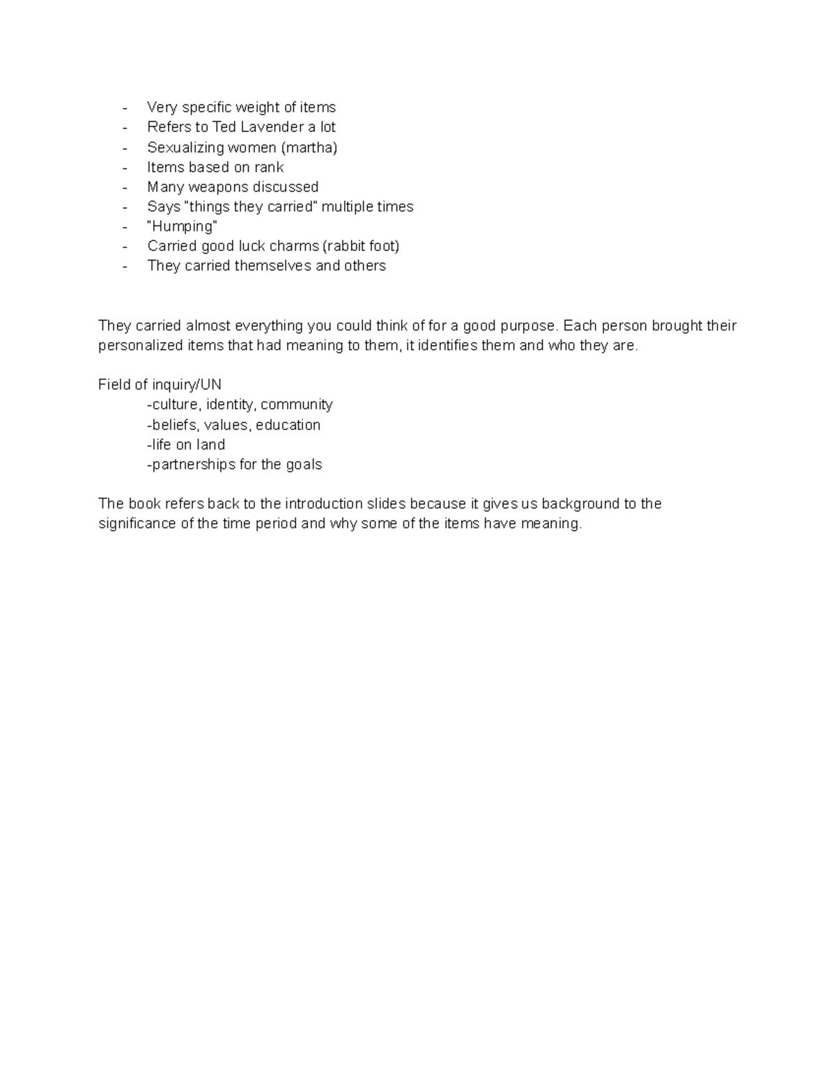 Chapter 1 Annotations The Things They Carried Very Specific Weight Of Items Refers To Ted