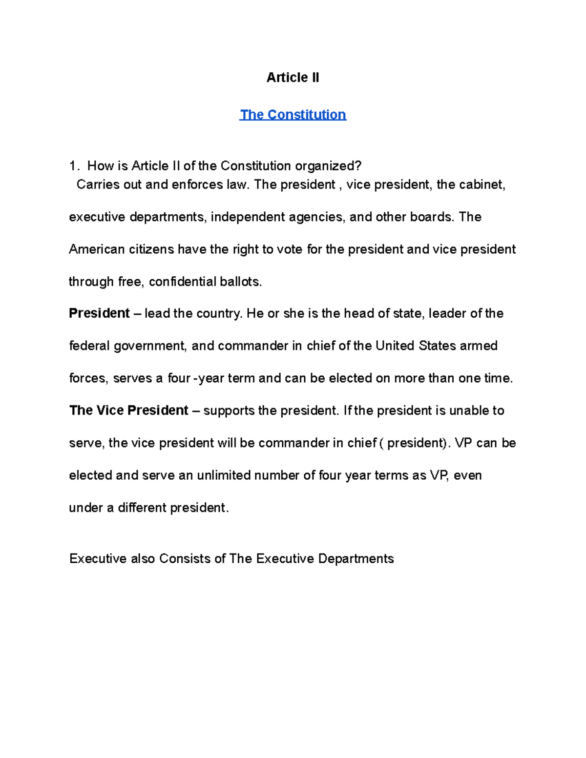 Article II - role of the constitution and its different aspects ...