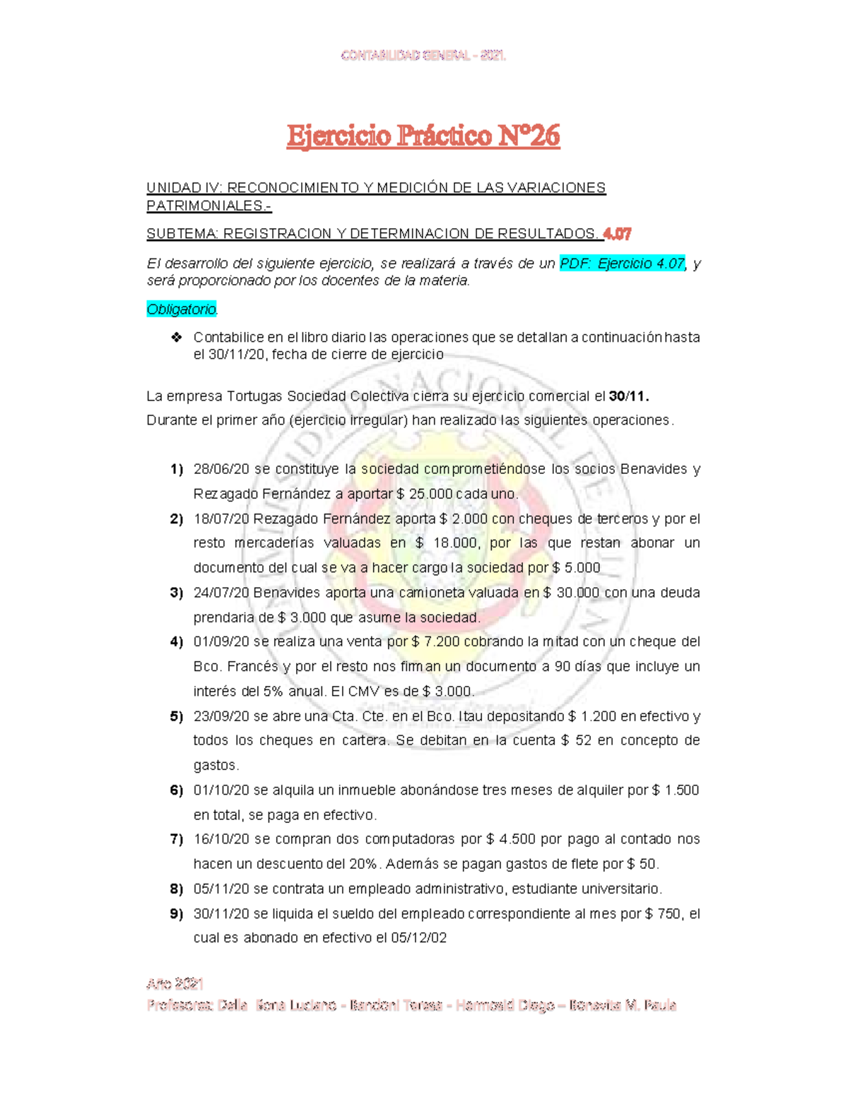 Ejercicio Practico N26 - Obligatorio -PDF-1 - UNIDAD IV: RECONOCIMIENTO Y MEDICIÓN DE LAS - Studocu
