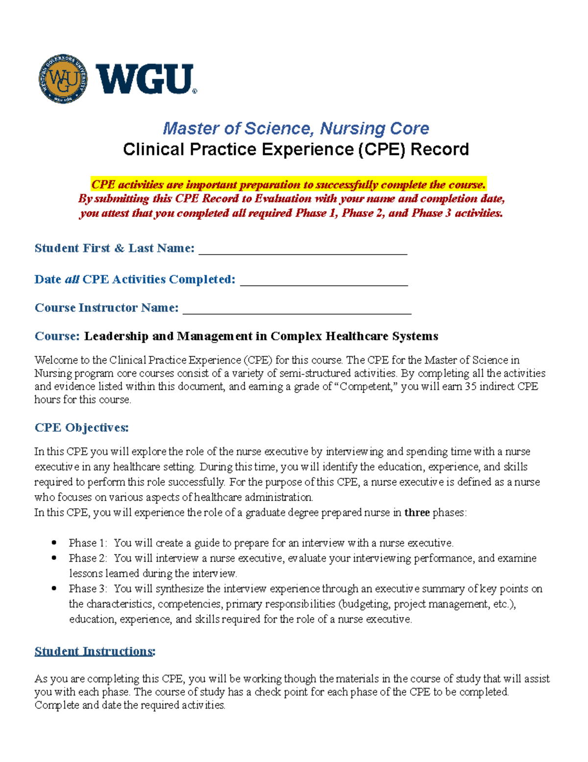 CPE Record - cpe - D031 - WGU - Studocu