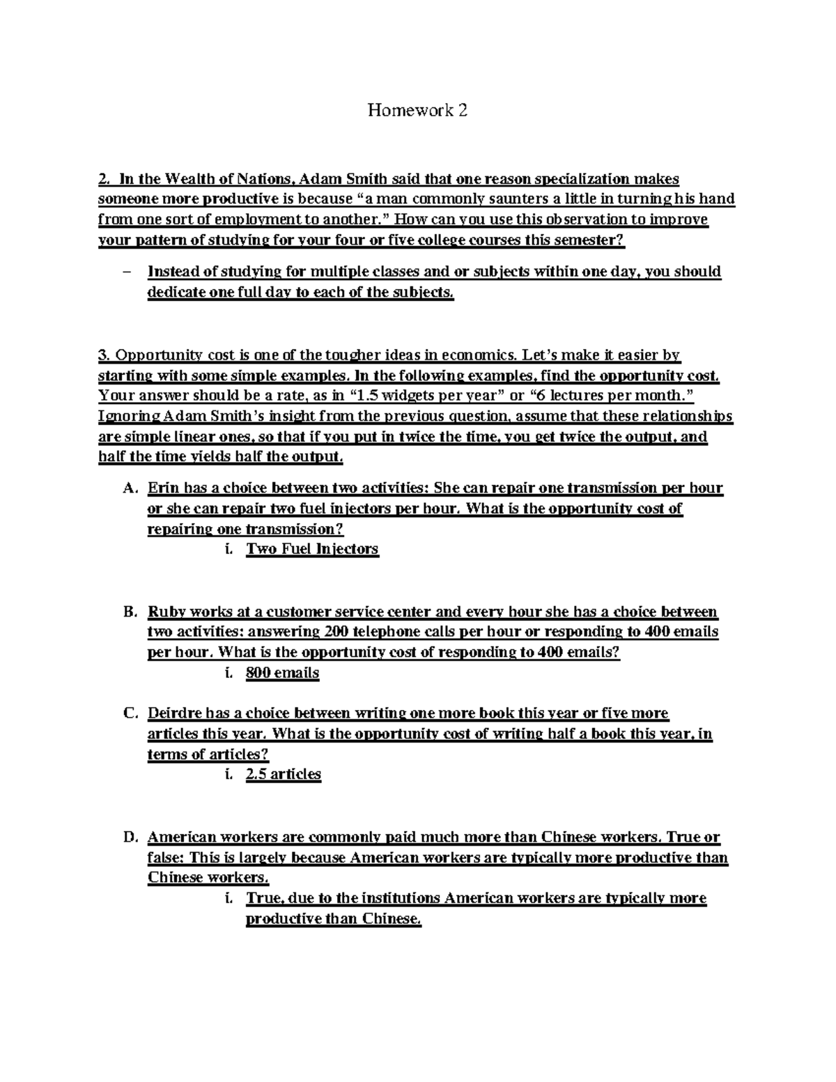 Homework 2 - Microeconomics - Homework 2 In the Wealth of Nations, Adam ...