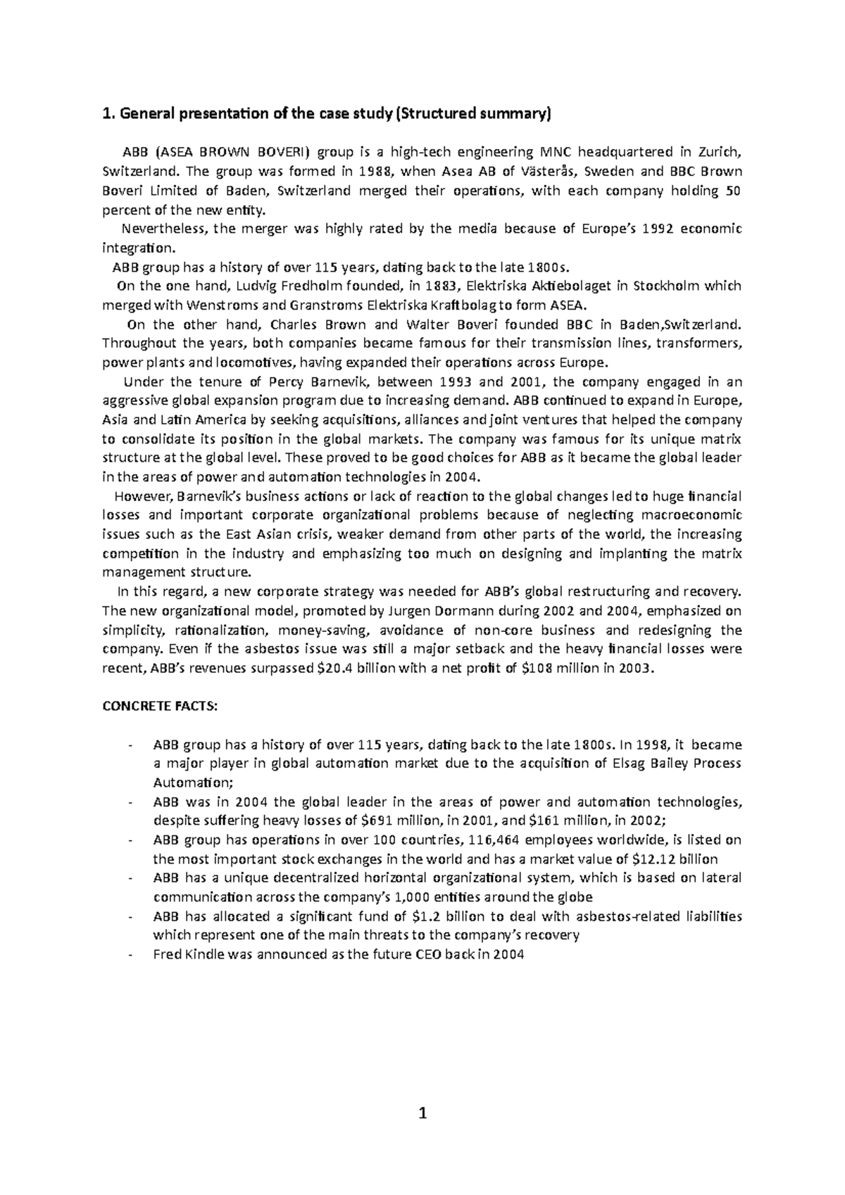 ABB China Case study analysis - 1. General presentation of the case ...