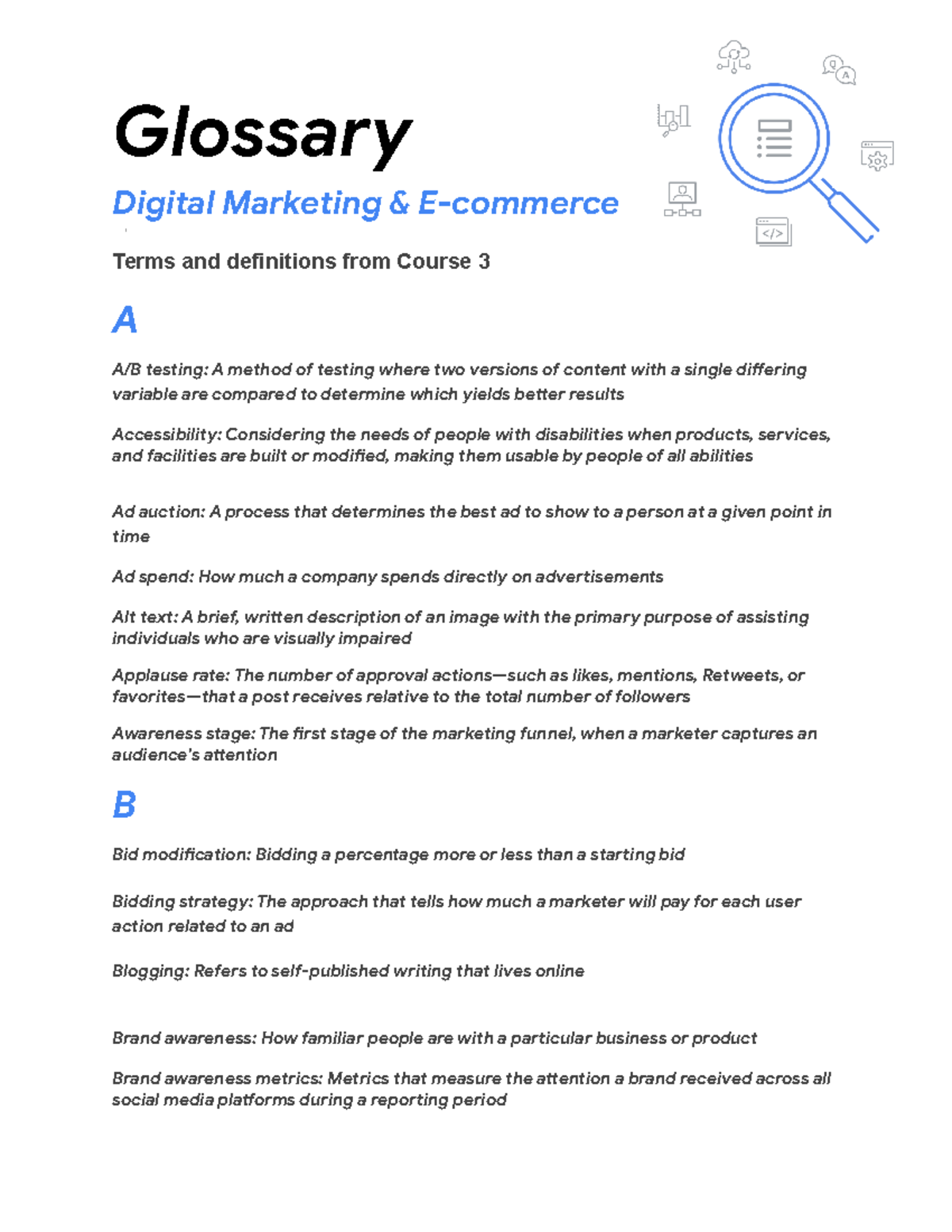 Lecture Notes Glosary and terms - Glossary Digital Marketing & E ...