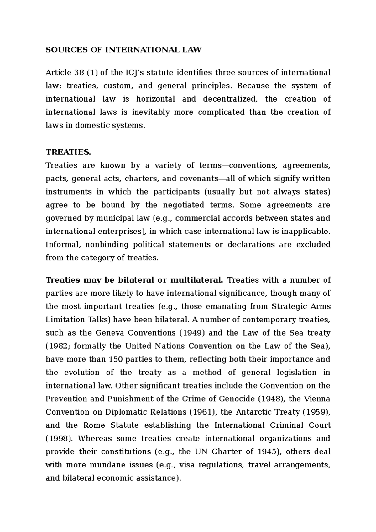 Sources OF International LAW - SOURCES OF INTERNATIONAL LAW Article 38 ...
