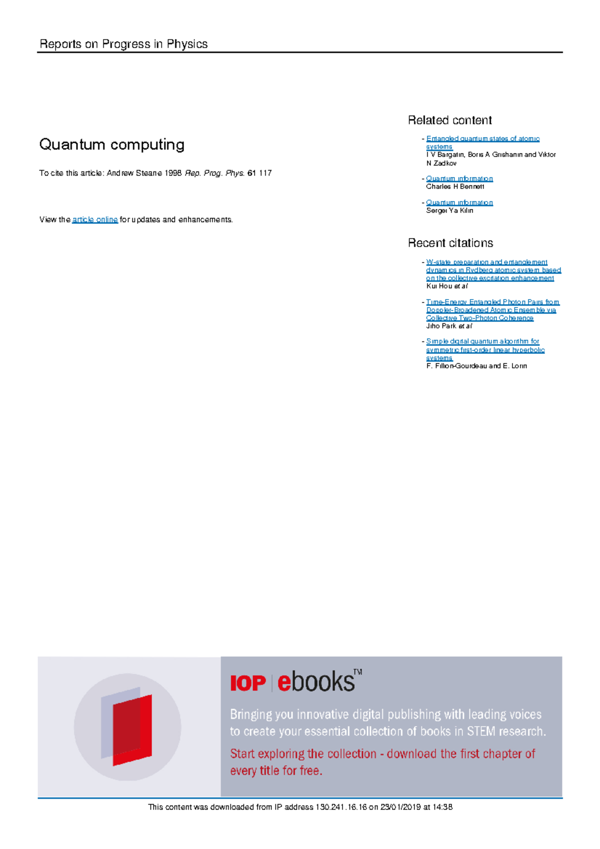 Steane 1998 - No description. - Reports on Progress in Physics Quantum ...