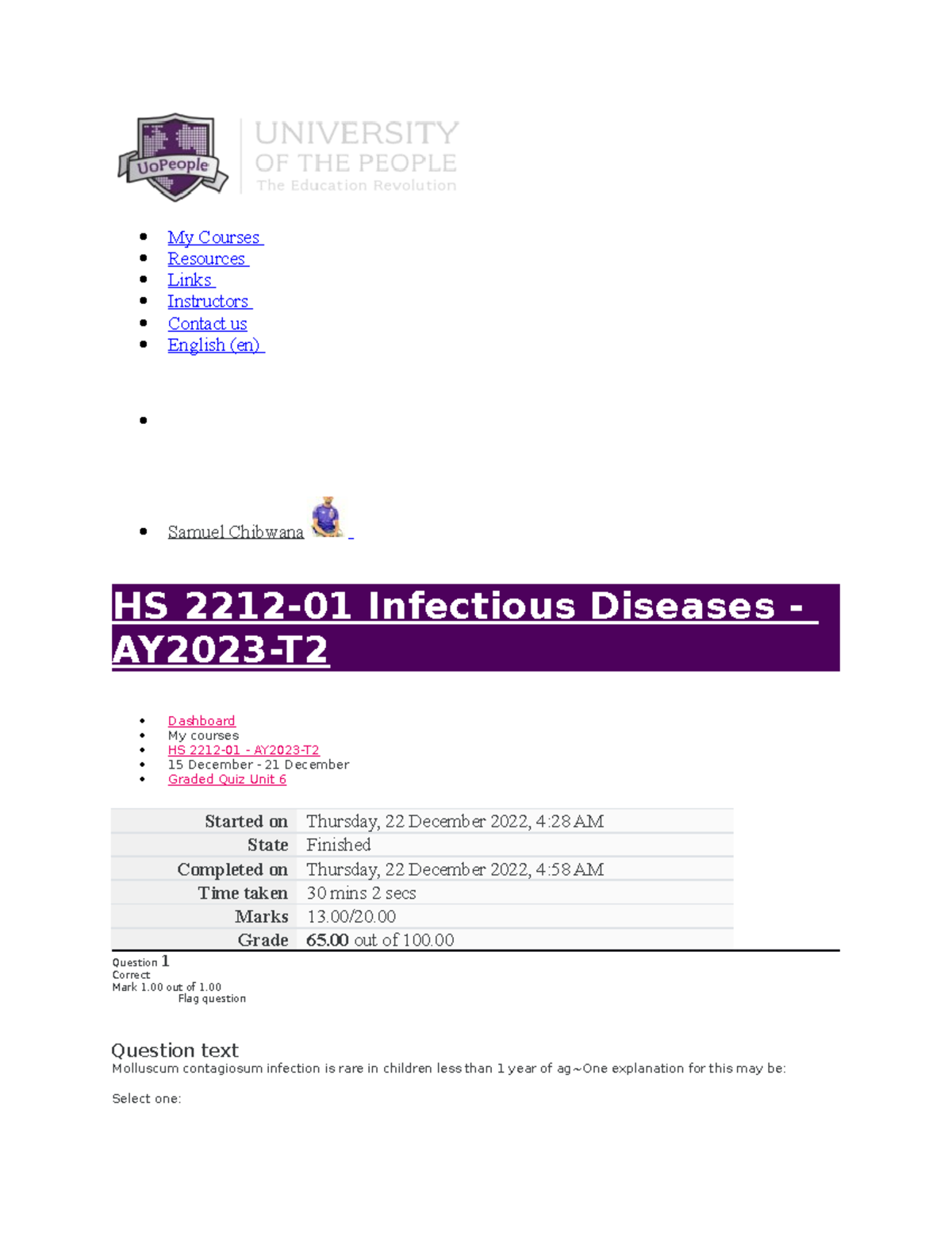 Infectious Diseases graded quiz unit 6 - My Courses Resources Links ...