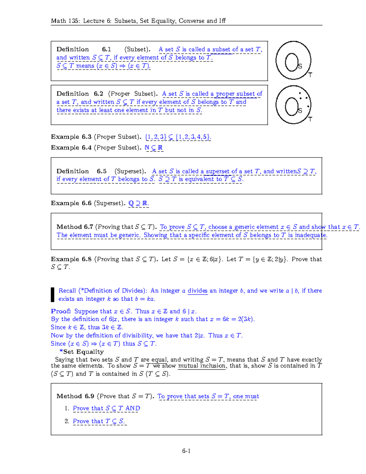 Week02 Instructor Notes - Math 135: Lecture 6: Subsets, Set Equality ...