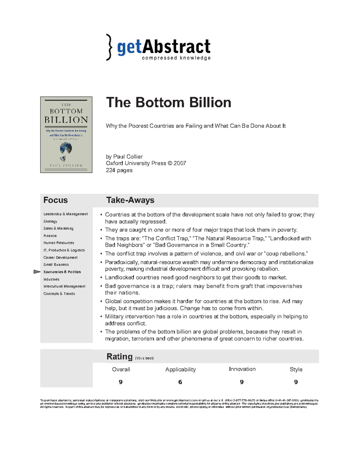 Bottom-billion-collier-e - Focus Take-Aways Overall Applicability ...