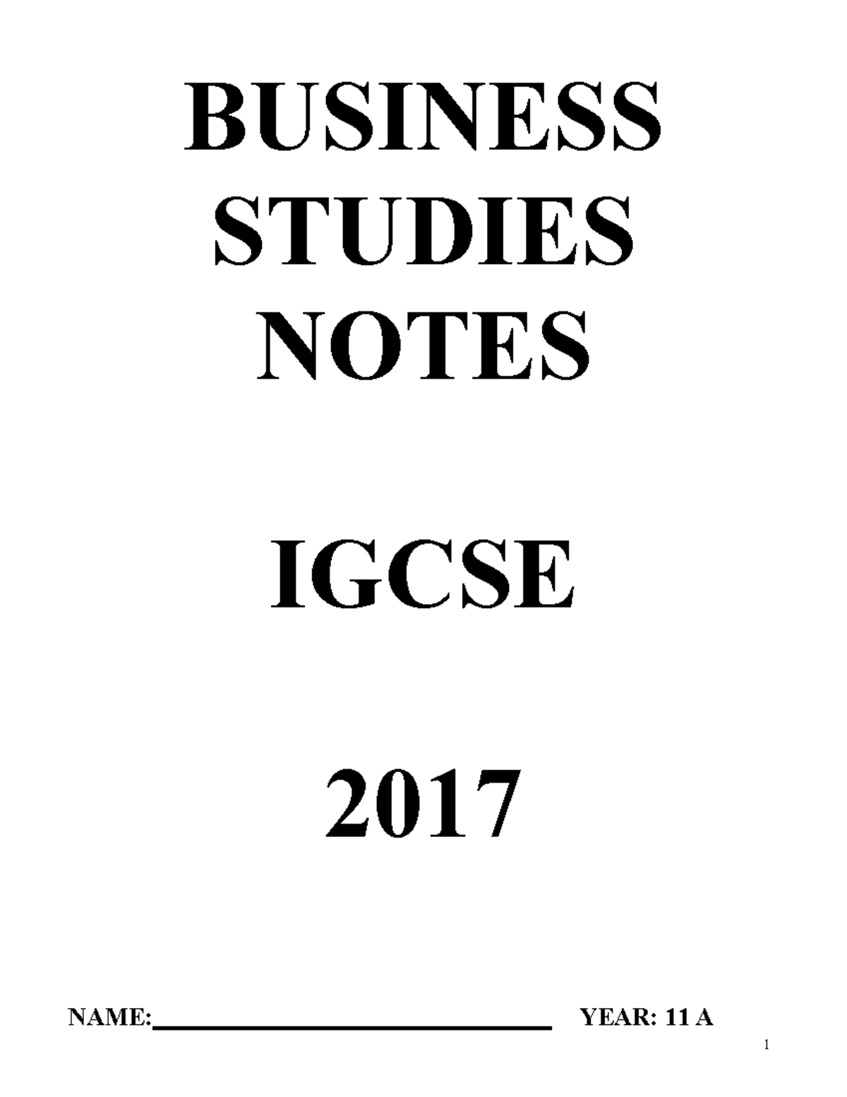 Igcse Notes - Introduction to business - BUSINESS STUDIES NOTES IGCSE ...