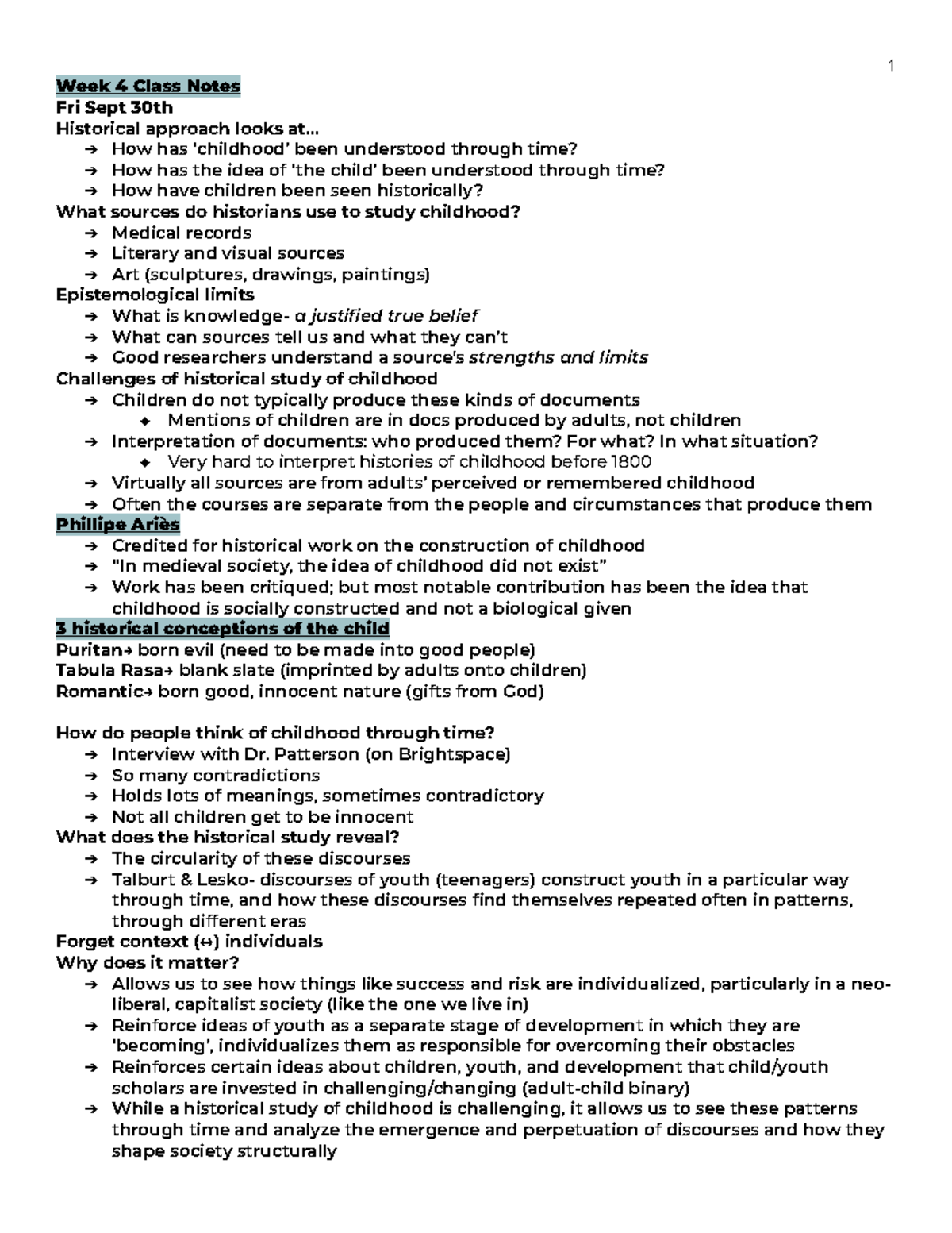 Week 4 Class Notes - Lecture by Alexandra Arraiz Matute, Ph.D. - 1 Week ...