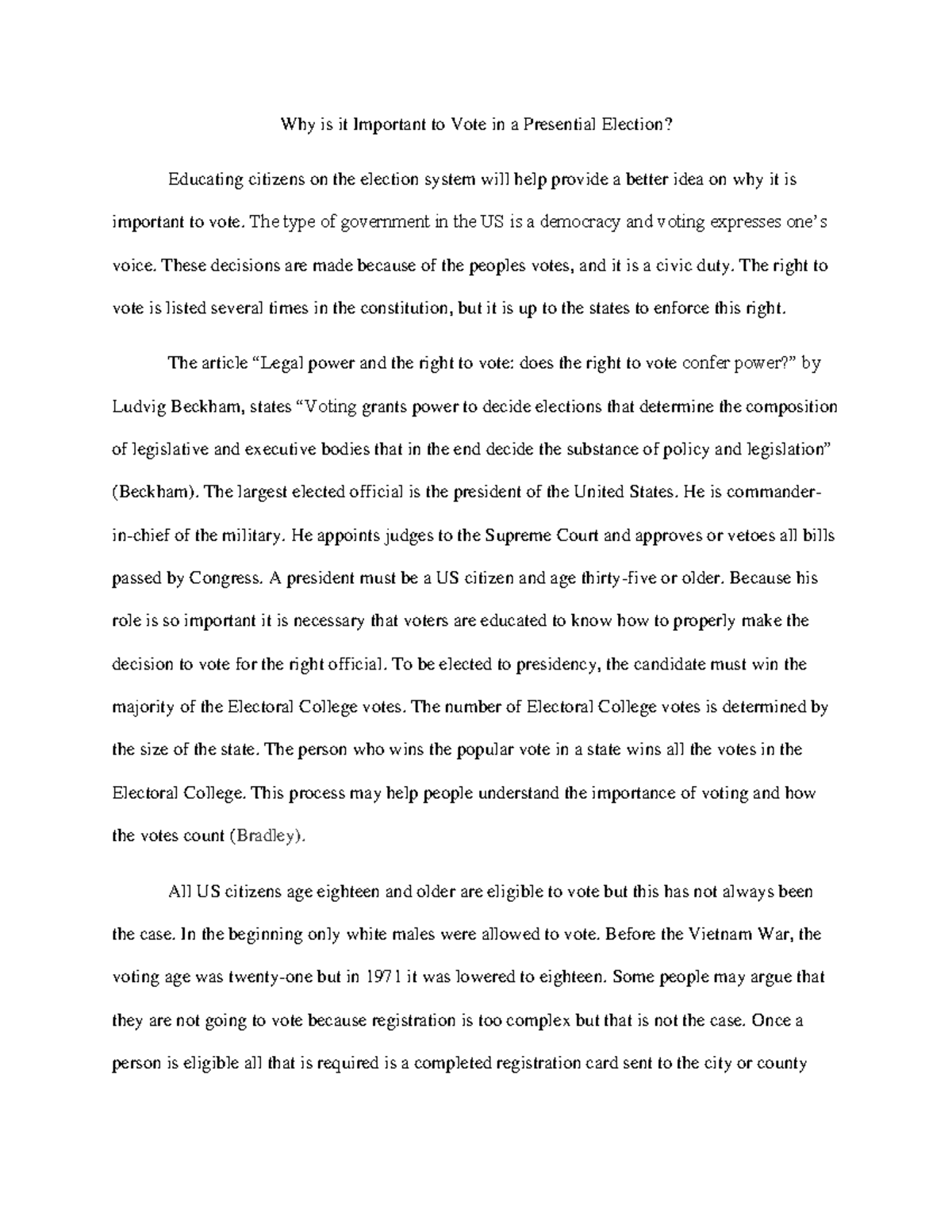 Essay 7 - Why is it Important to Vote in a Presential Election ...