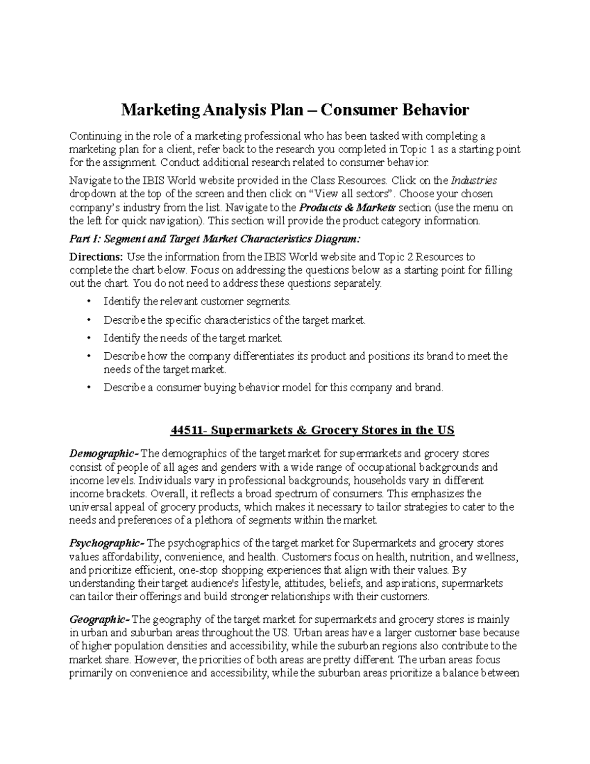 Mkt plan analysis - Marketing Analysis Plan – Consumer Behavior ...