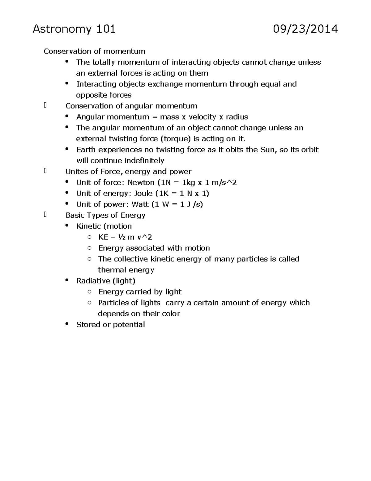 (ASTR 1303, 1403, PHYS 1311, 1411) Basic Astronomy - Lecture notes ...