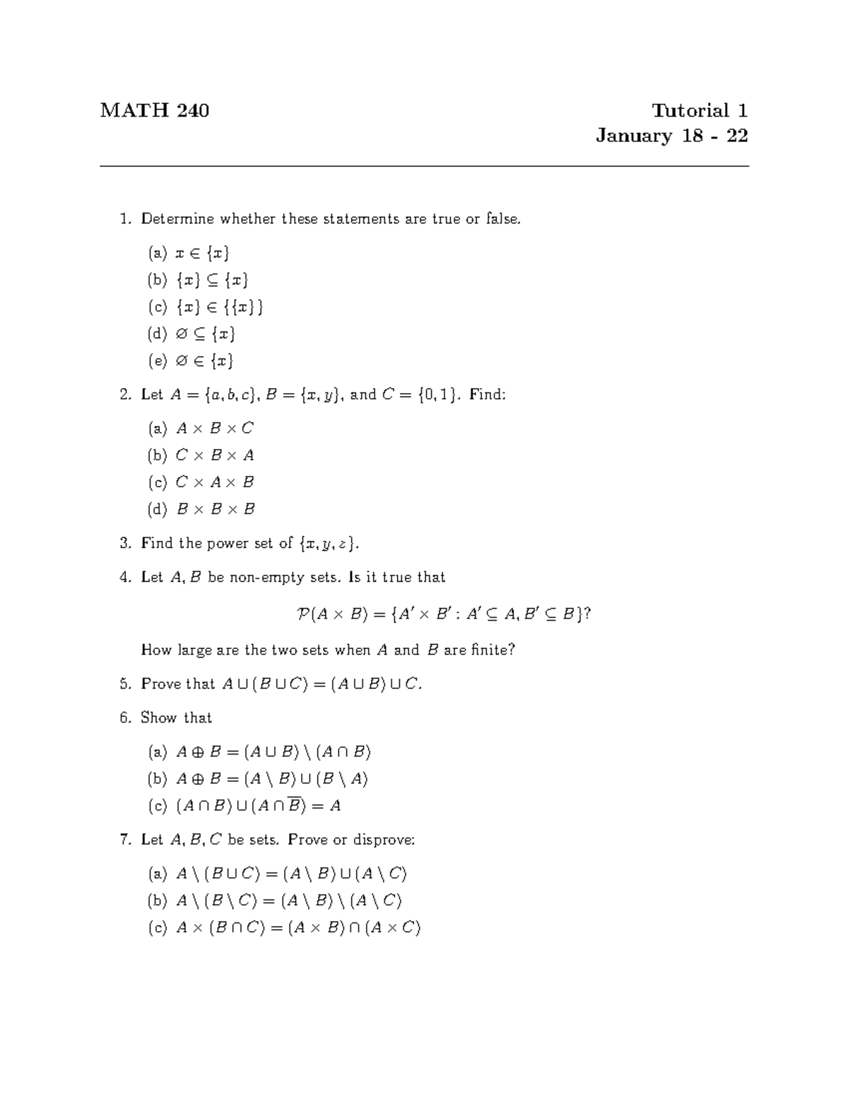 Tutorial 1 Winter 2021 Math 240 Discrete Structures - MATH 240 Tutorial ...