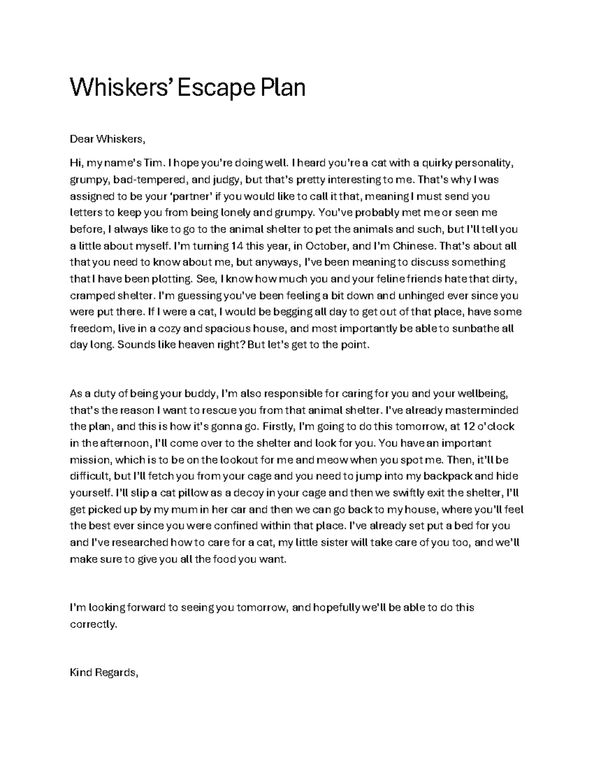 Whiskers’ Escape - waddwadwadwdwa - Whiskers’ Escape Plan Dear Whiskers ...