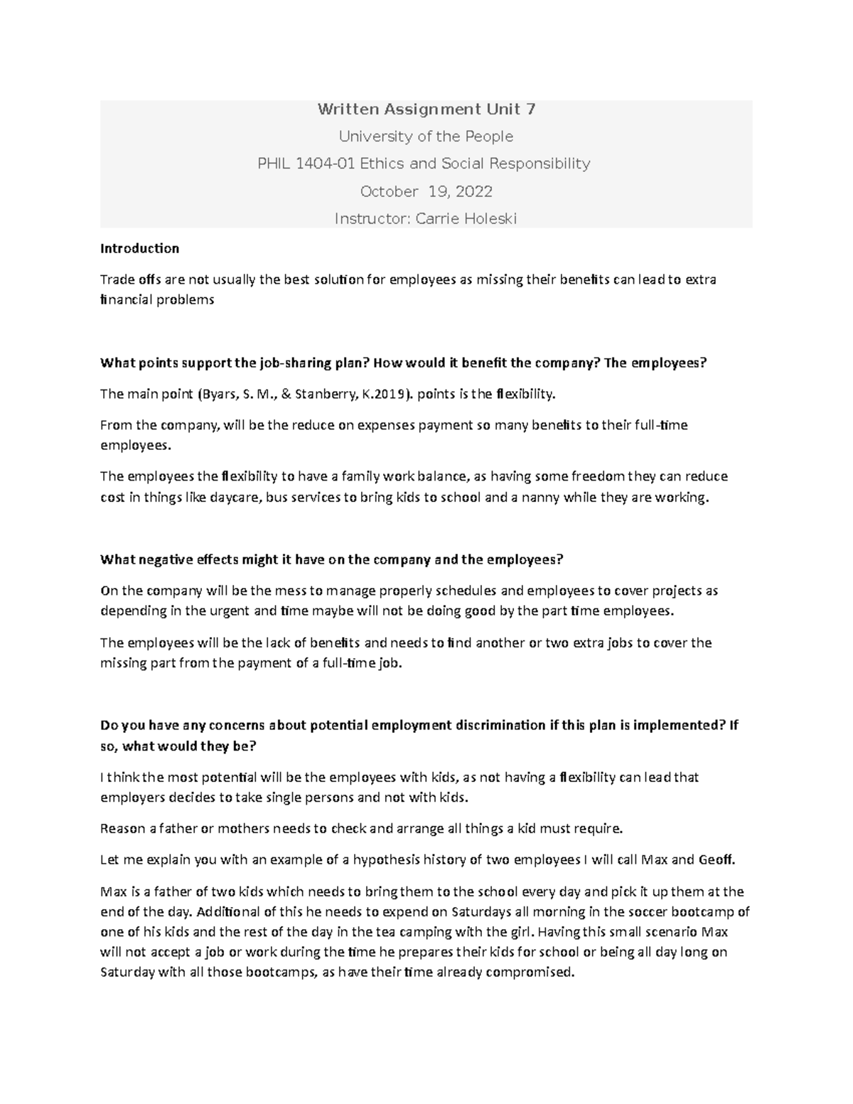 Written Assignment Unit 7 - M., & Stanberry, K). points is the ...