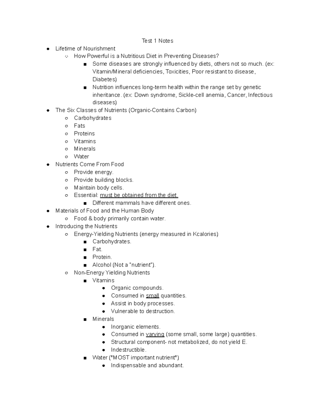 FDNS Test 1 Notes - intro to nutrition - Test 1 Notes Lifetime of ...