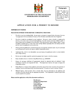 Application for Study Permit for Fiji - This form is also available ...