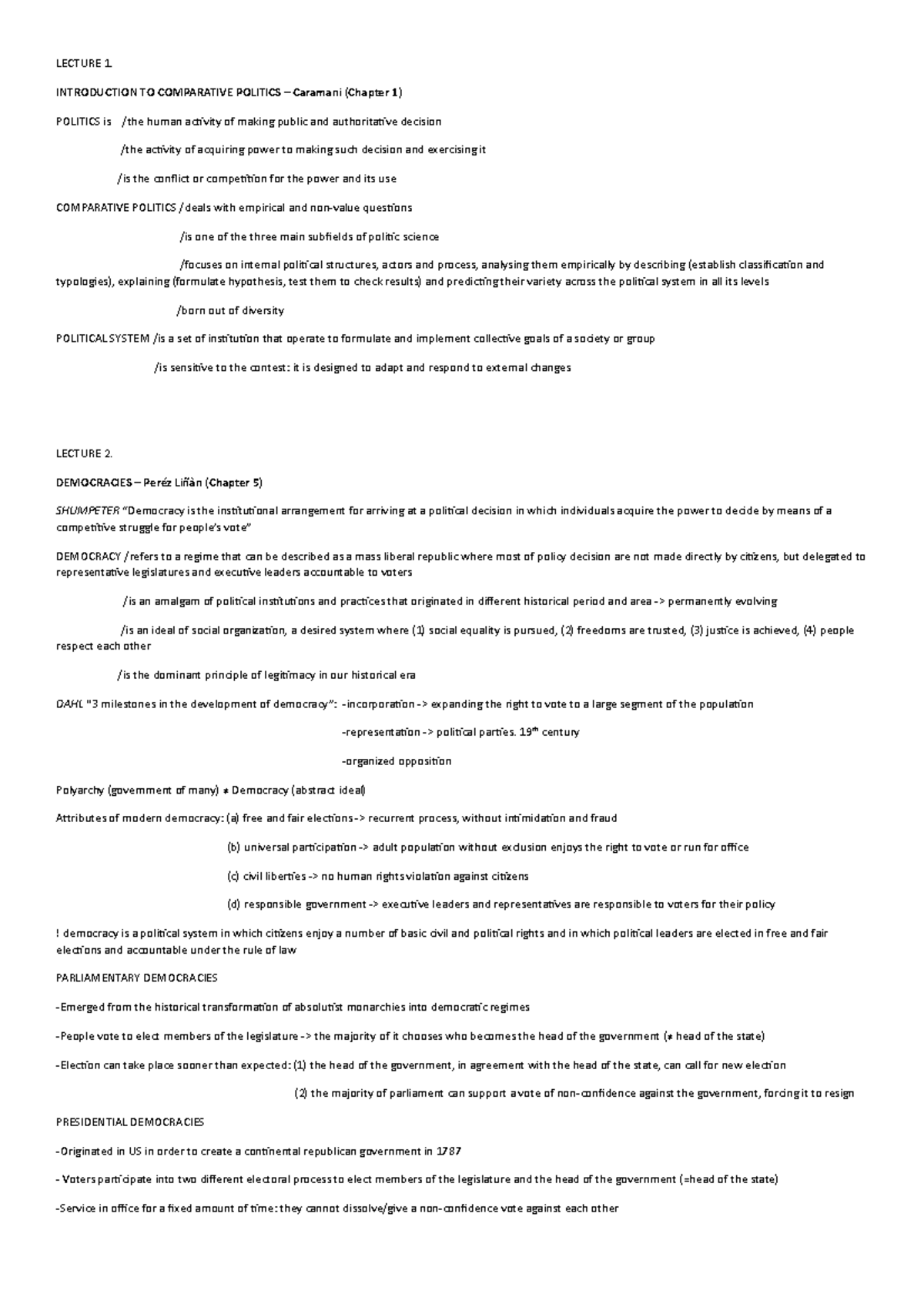 Comparative Politics - LECTURE 1. INTRODUCTION TO COMPARATIVE POLITICS ...