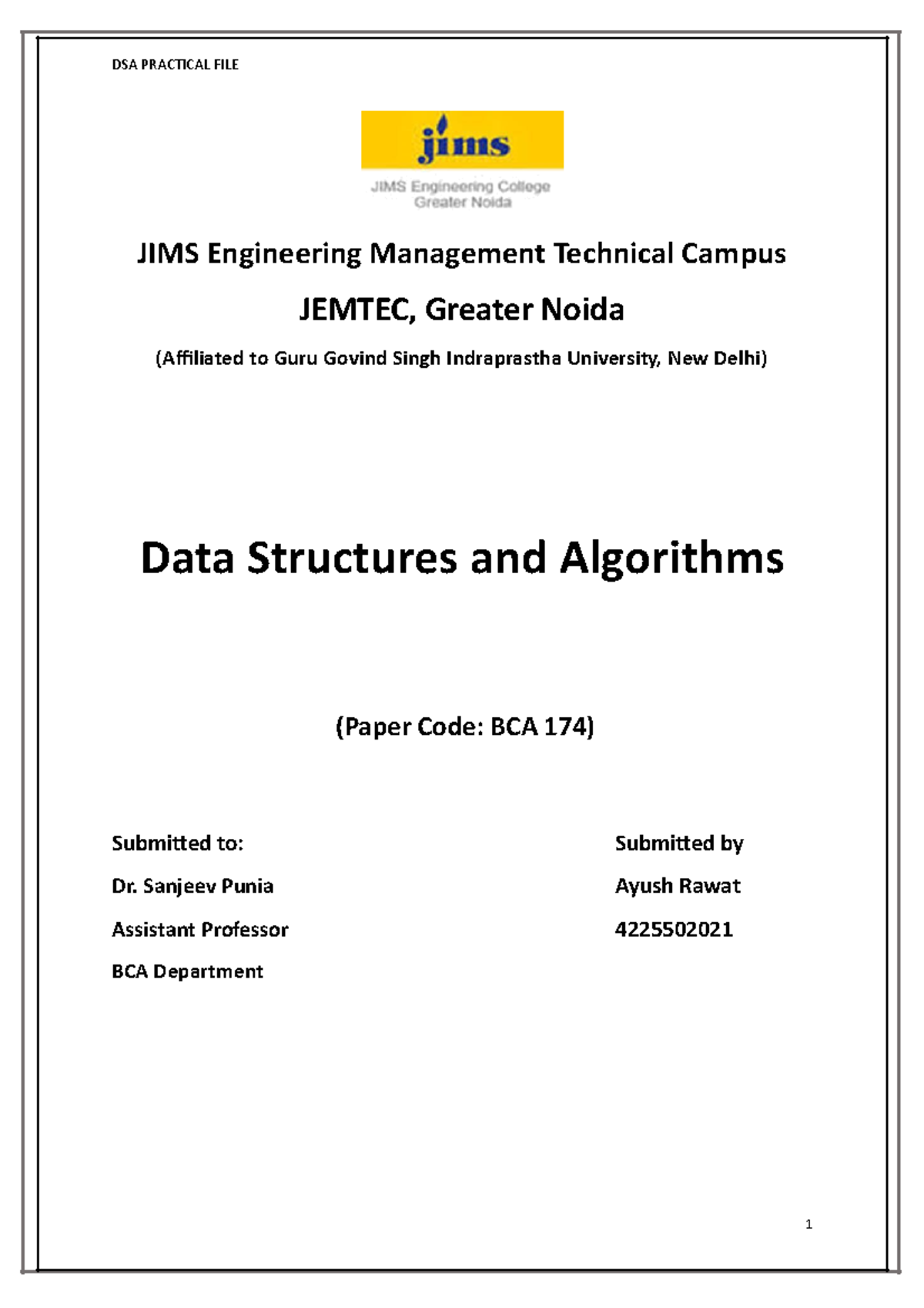 Ayush Dsa 4225502021 Hjukyjghfd Jims Engineering Management Technical Campus Jemtec Greater
