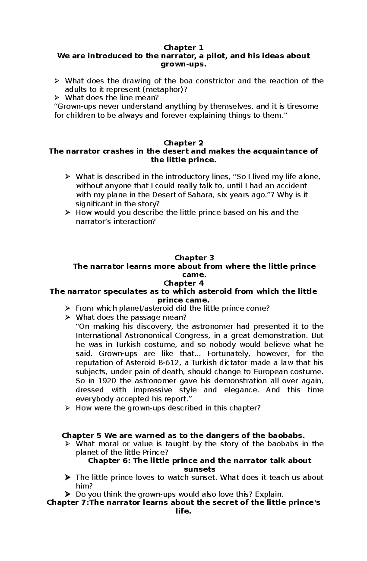 The-Little-Prince -Questions - Chapter 1 We are introduced to the ...