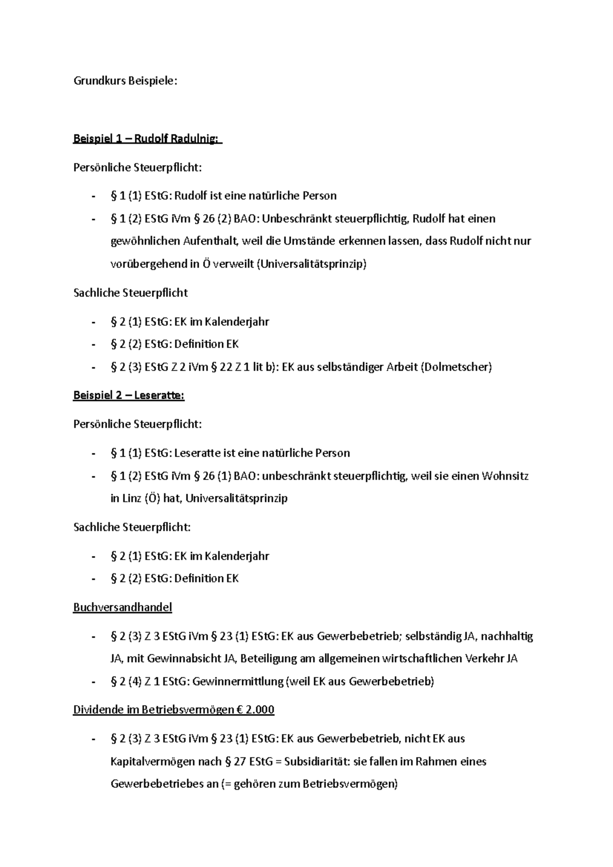 Grundkurs Beispiele - Lösungen der Aufgaben im Skript (Teil 1) EStG ...