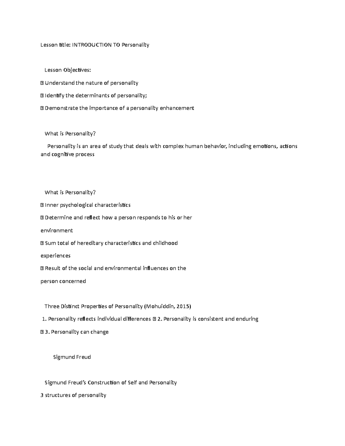 Introduction to Personality - Lesson title: INTRODUCTION TO Personality ...