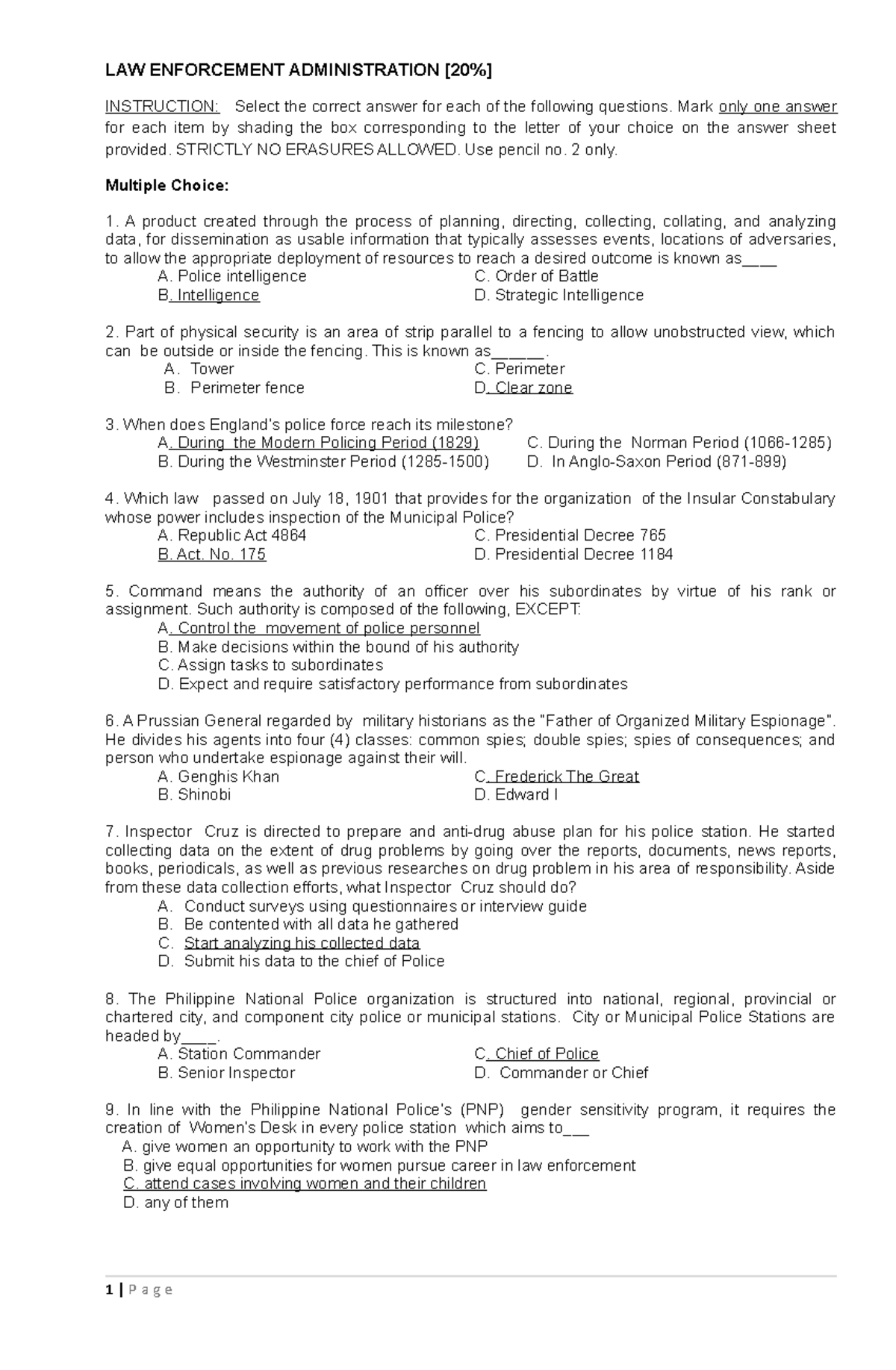 LEA- Final MOCK oct 2016 - LAW ENFORCEMENT ADMINISTRATION [20% ...