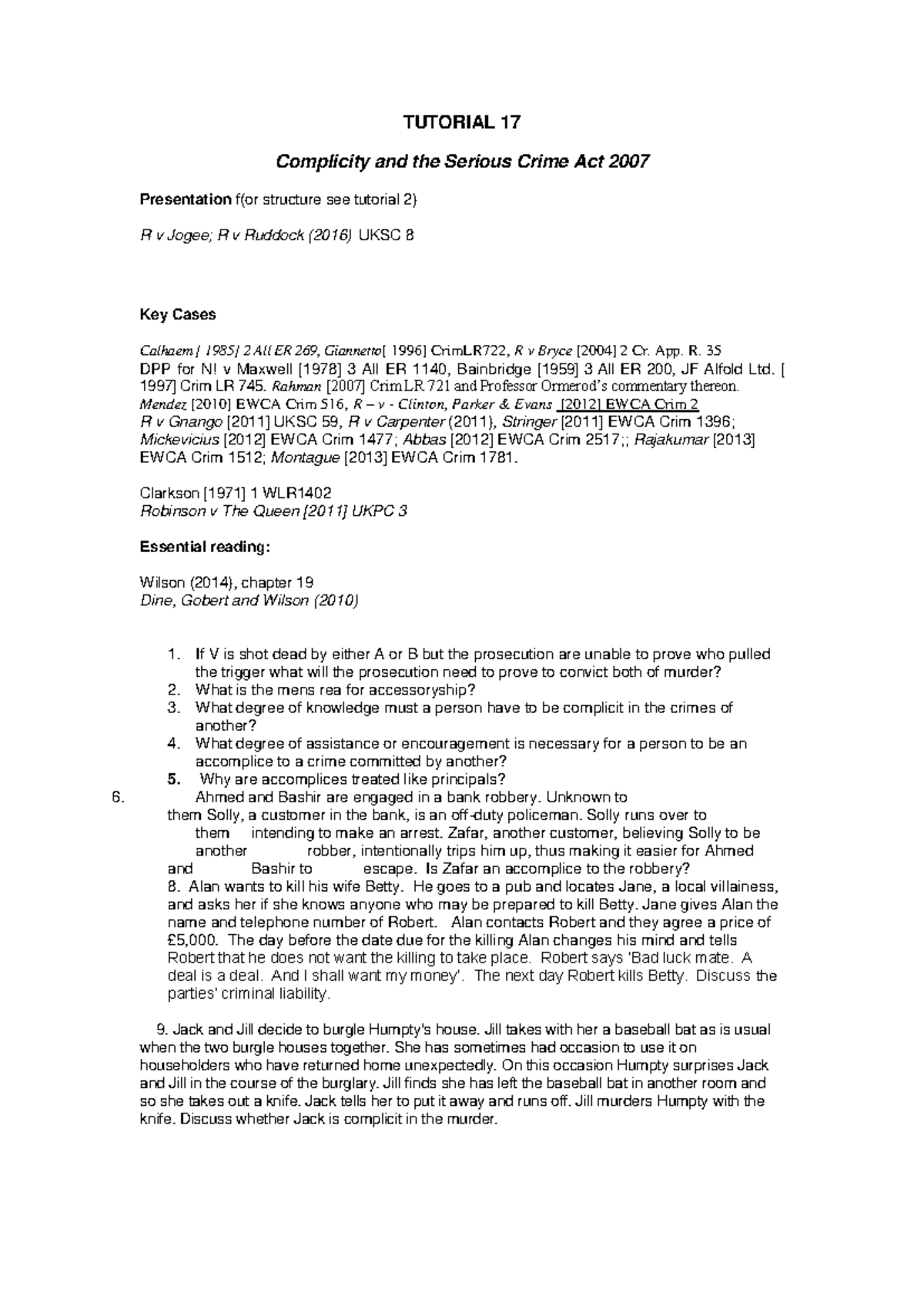 Tutorial-17-complicity - TUTORIAL 17 Complicity and the Serious Crime ...