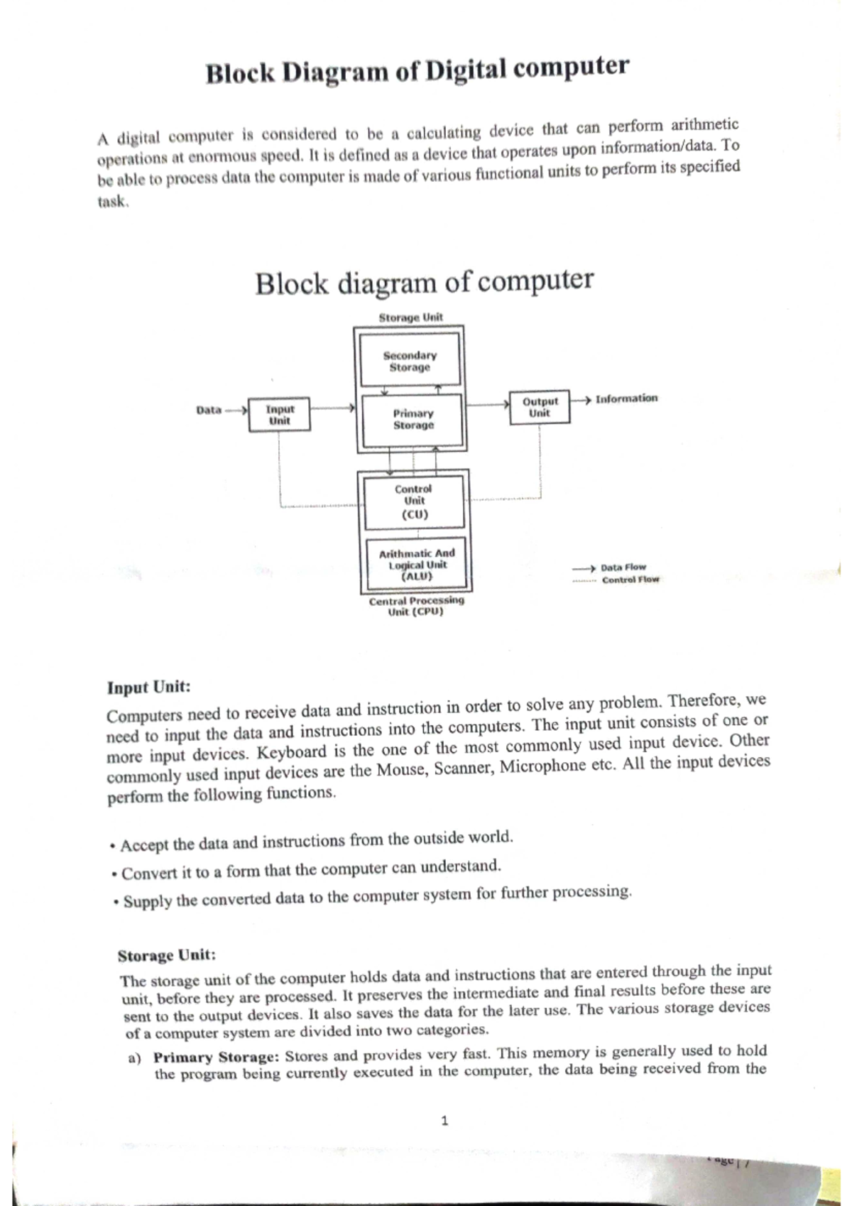 Btech 1year 1 unit half - notes of pfps - Block Diagram of Digital ...
