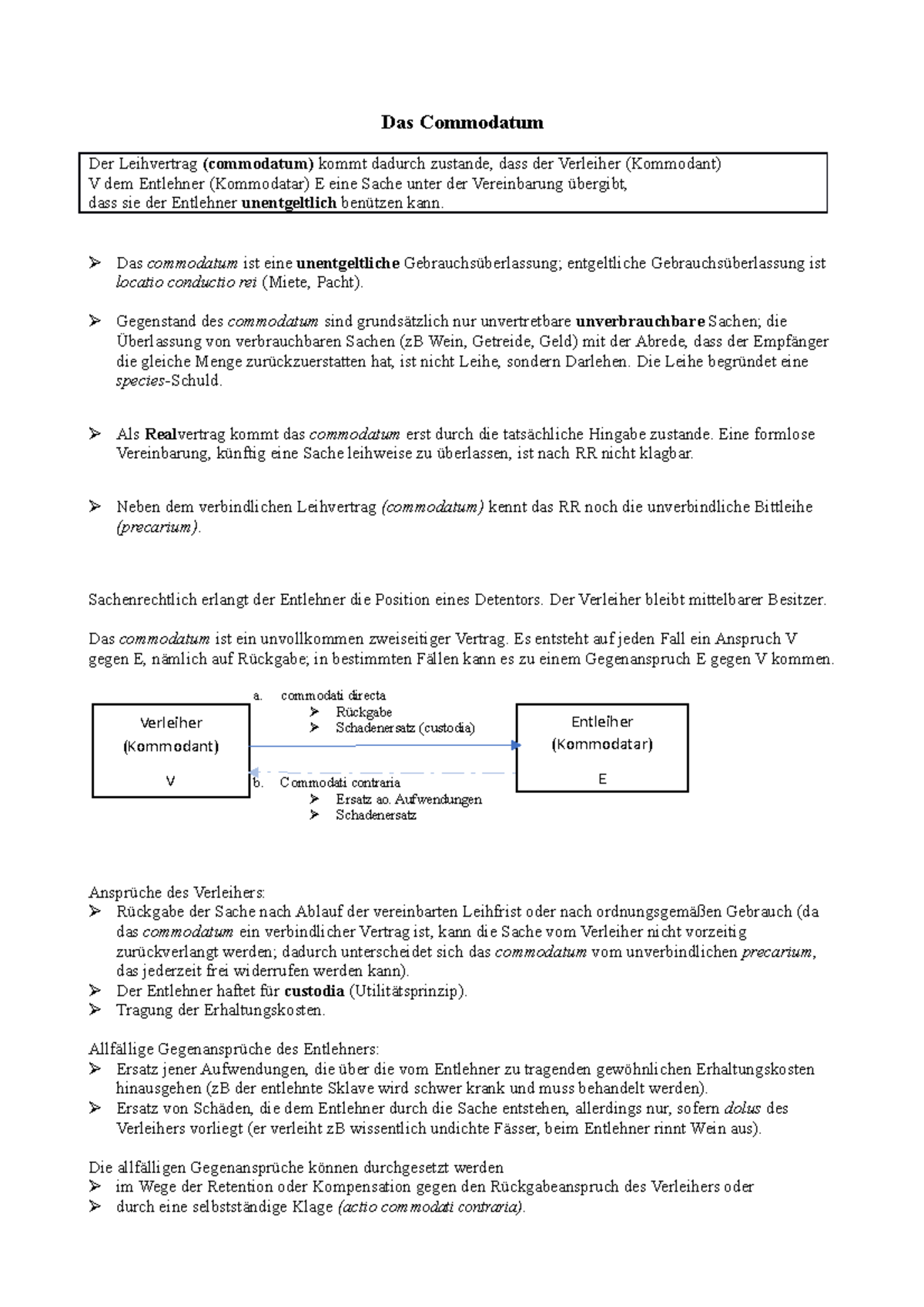 Das Commodatum - Das Commodatum Der Leihvertrag (commodatum) kommt ...