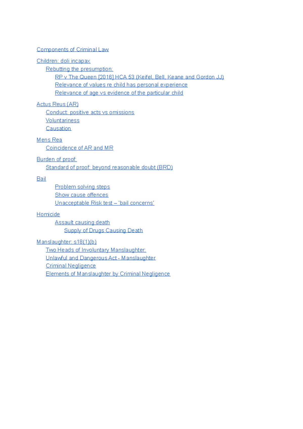 LLB1130 - Criminal Study Notes - Components of Criminal Law Children ...