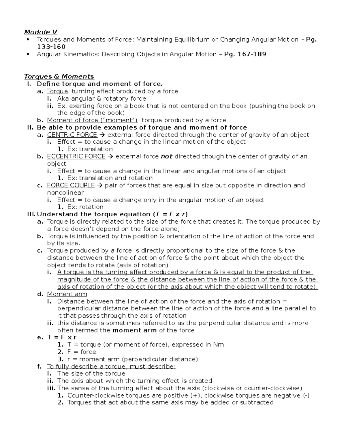 Module V Reading Guide - Module V Torques and Moments of Force ...