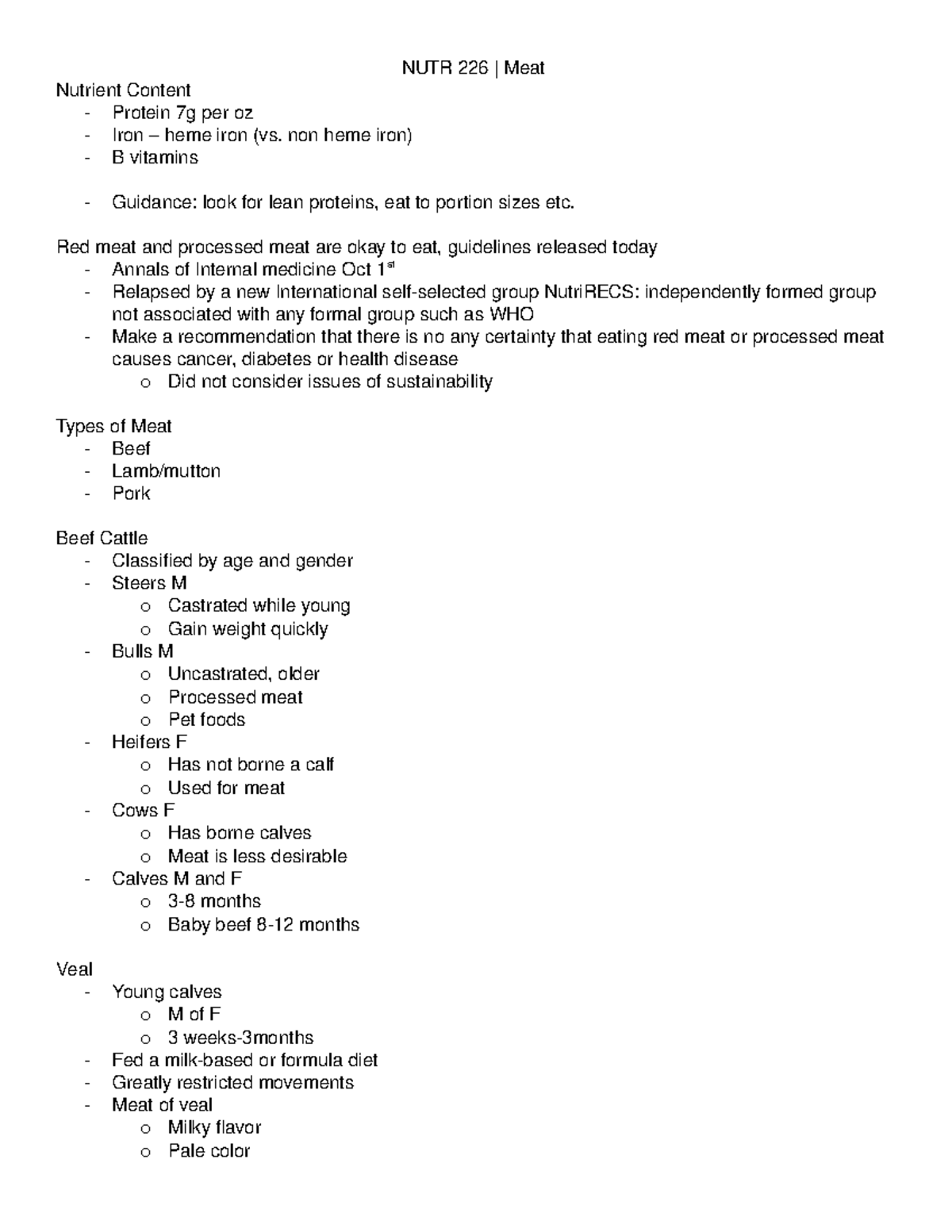 NUTR 226 Meat - Lecture notes 15 - Nutrient Content - Protein 7g per oz ...