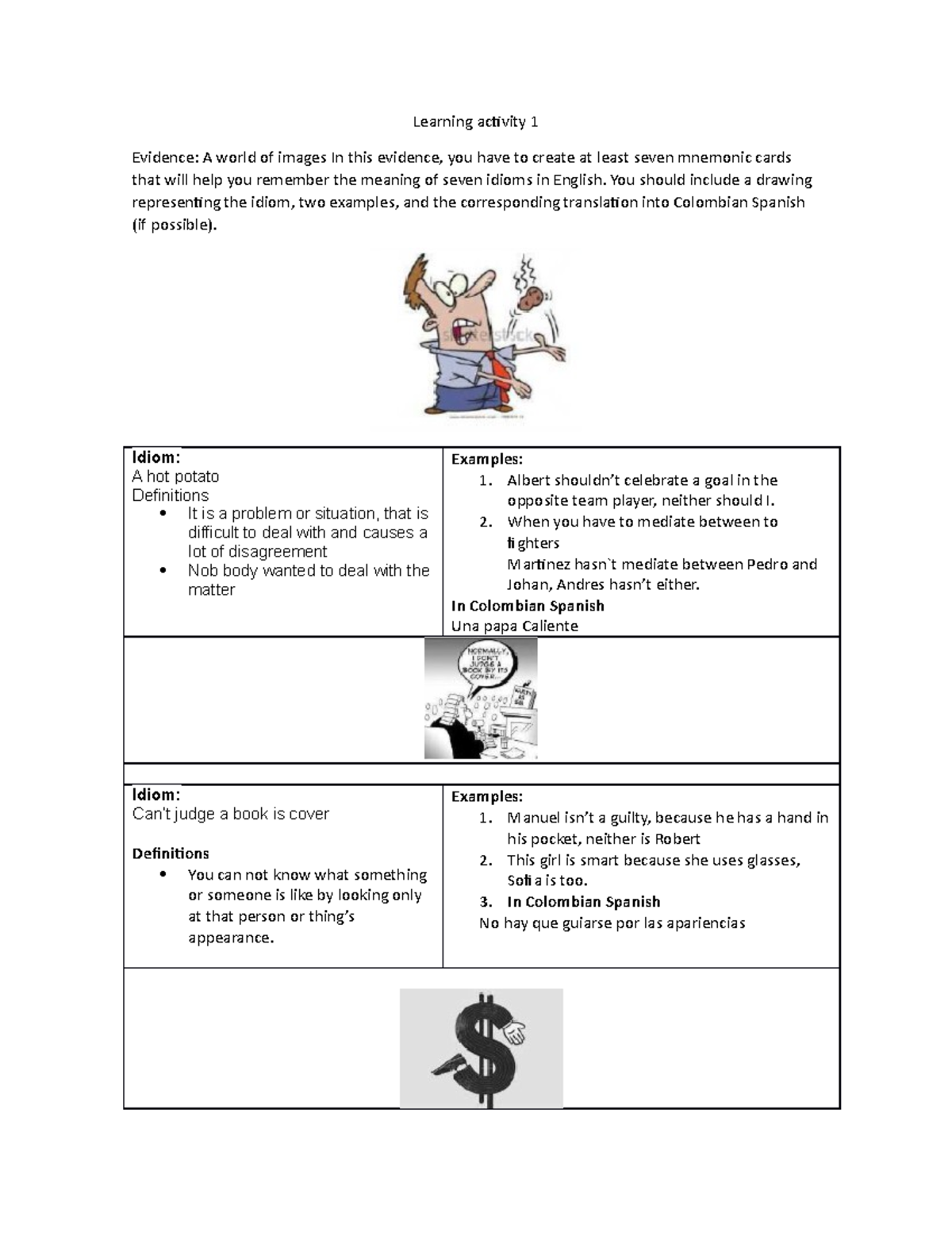 Learning activity 1 - cursos complementarios ingles, respectivas guias y trabajos desarrollados ...