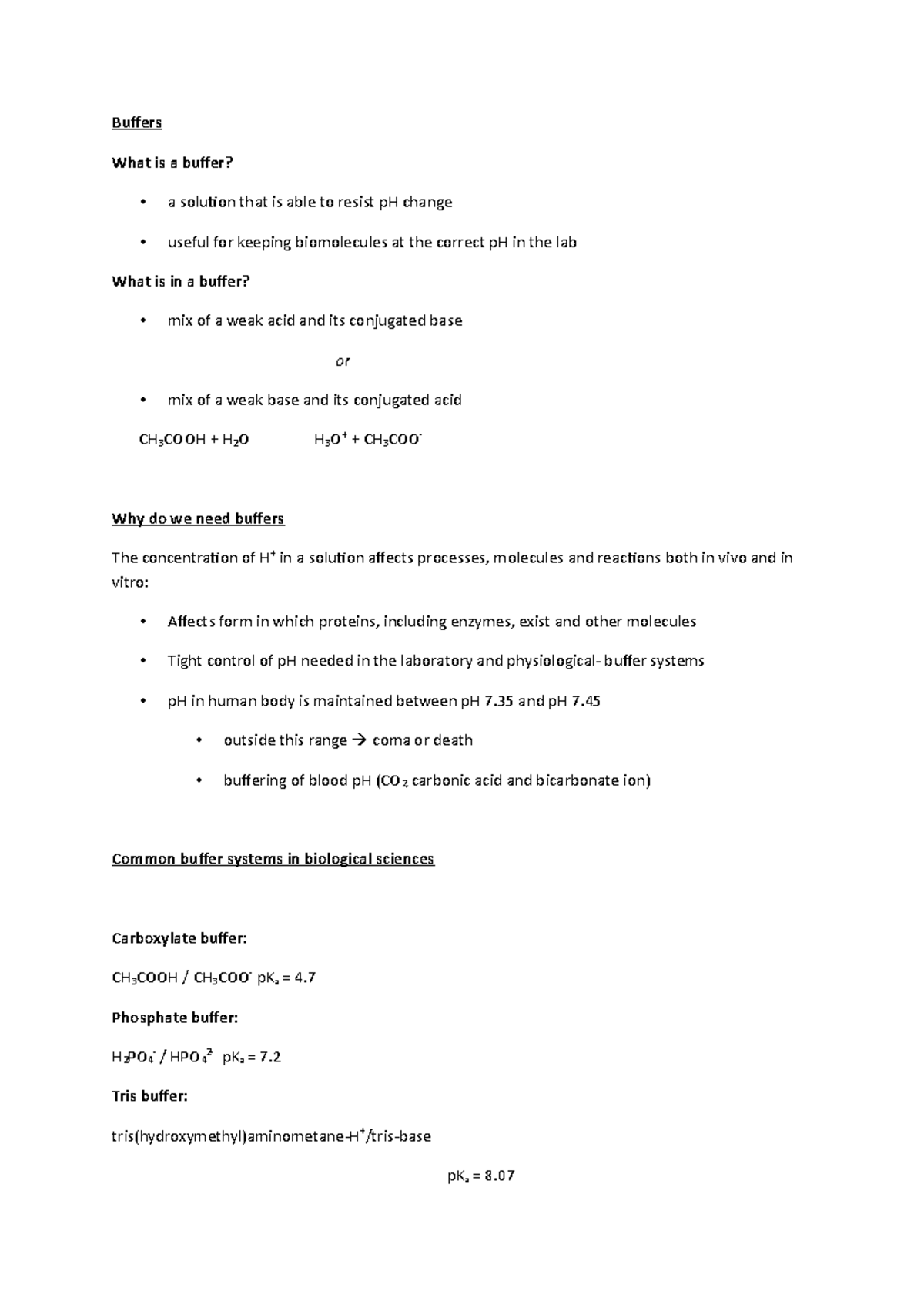 Buffers - Lecture notes 2 - Buffers What is a buffer? - a solution that ...